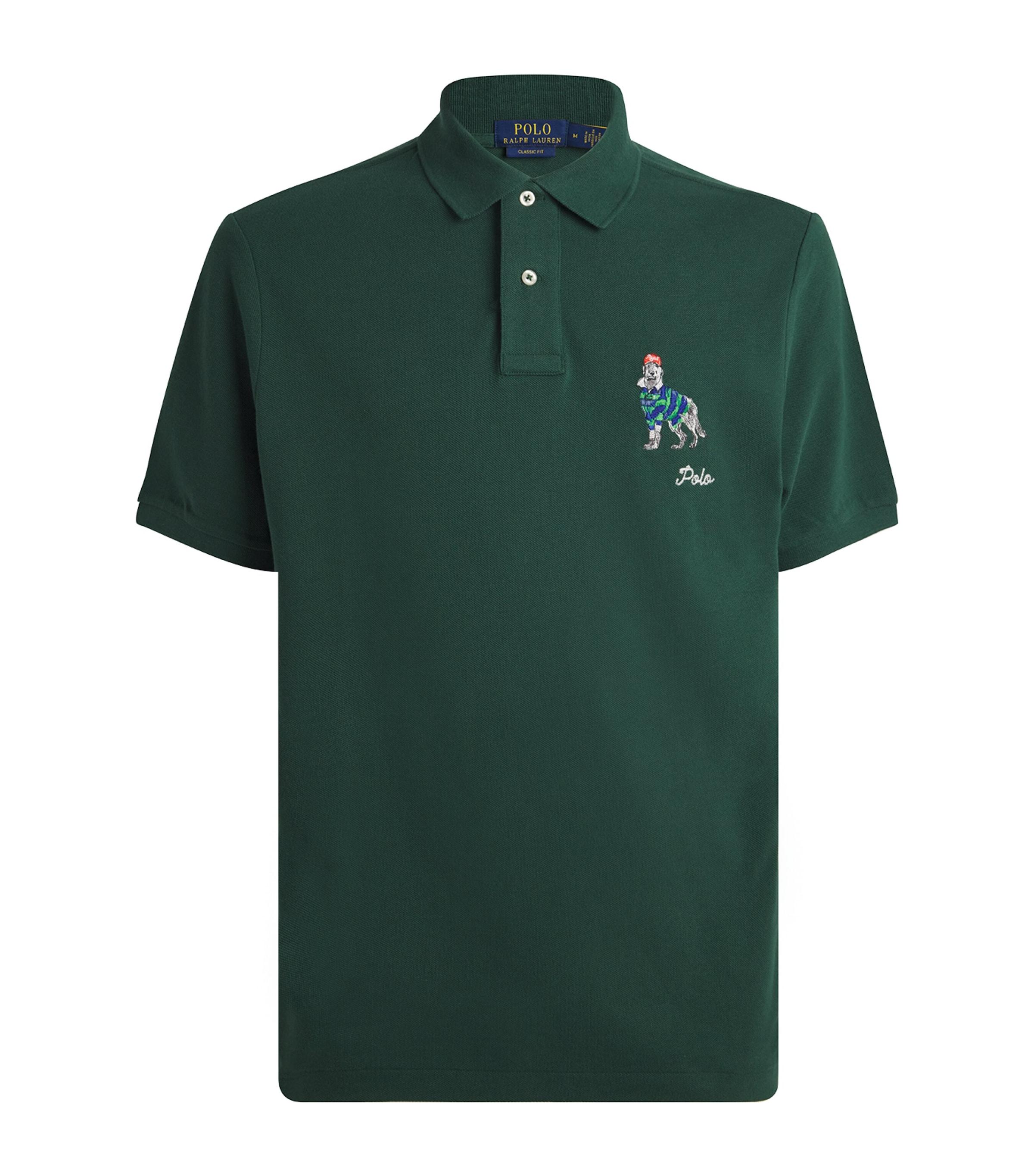 Polo Ralph Lauren Mesh Dog-Embroidered Polo Shirt in Green for Men | Lyst