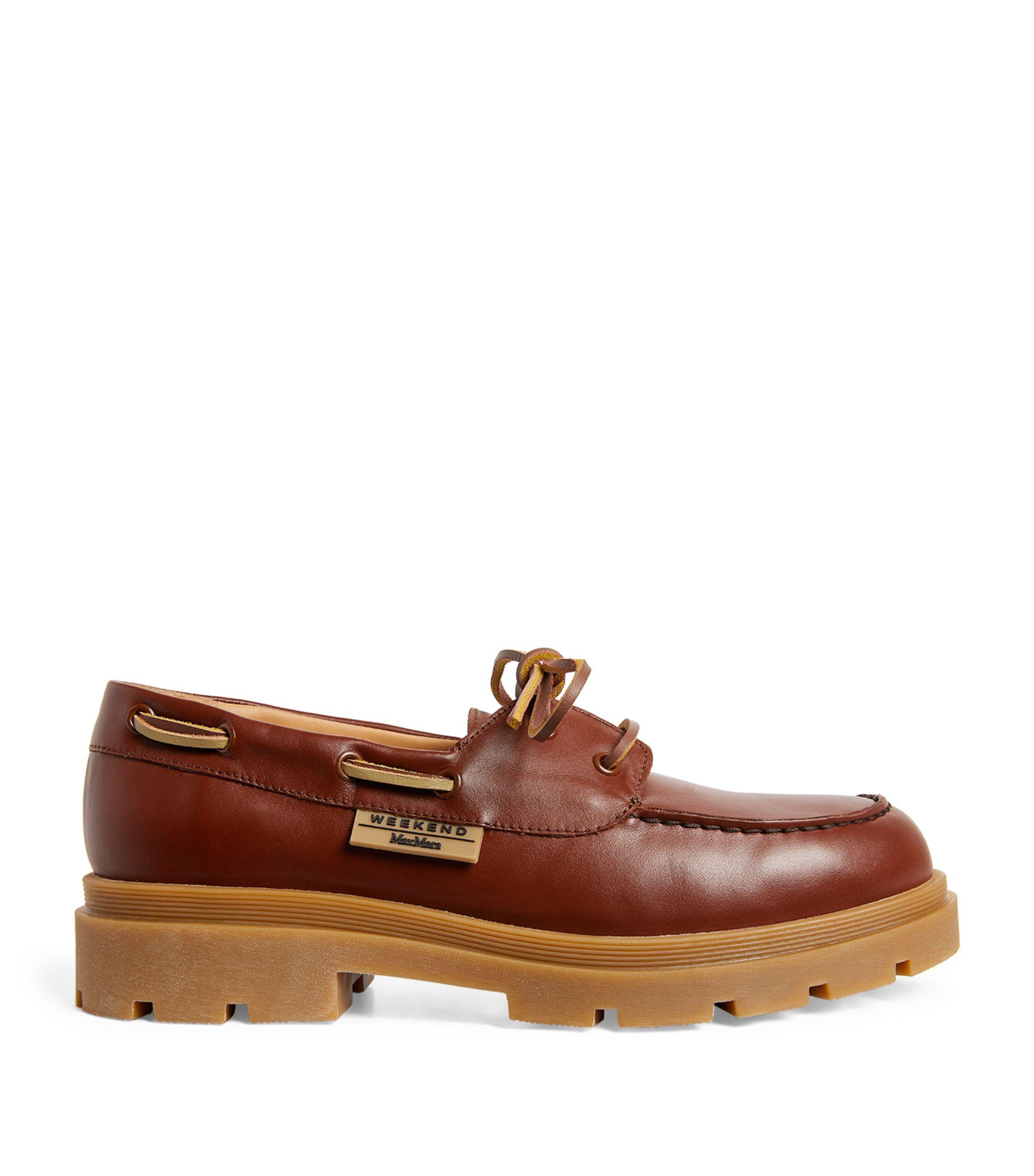 Weekend by Maxmara Leather Moccasin Loafers in Brown | Lyst