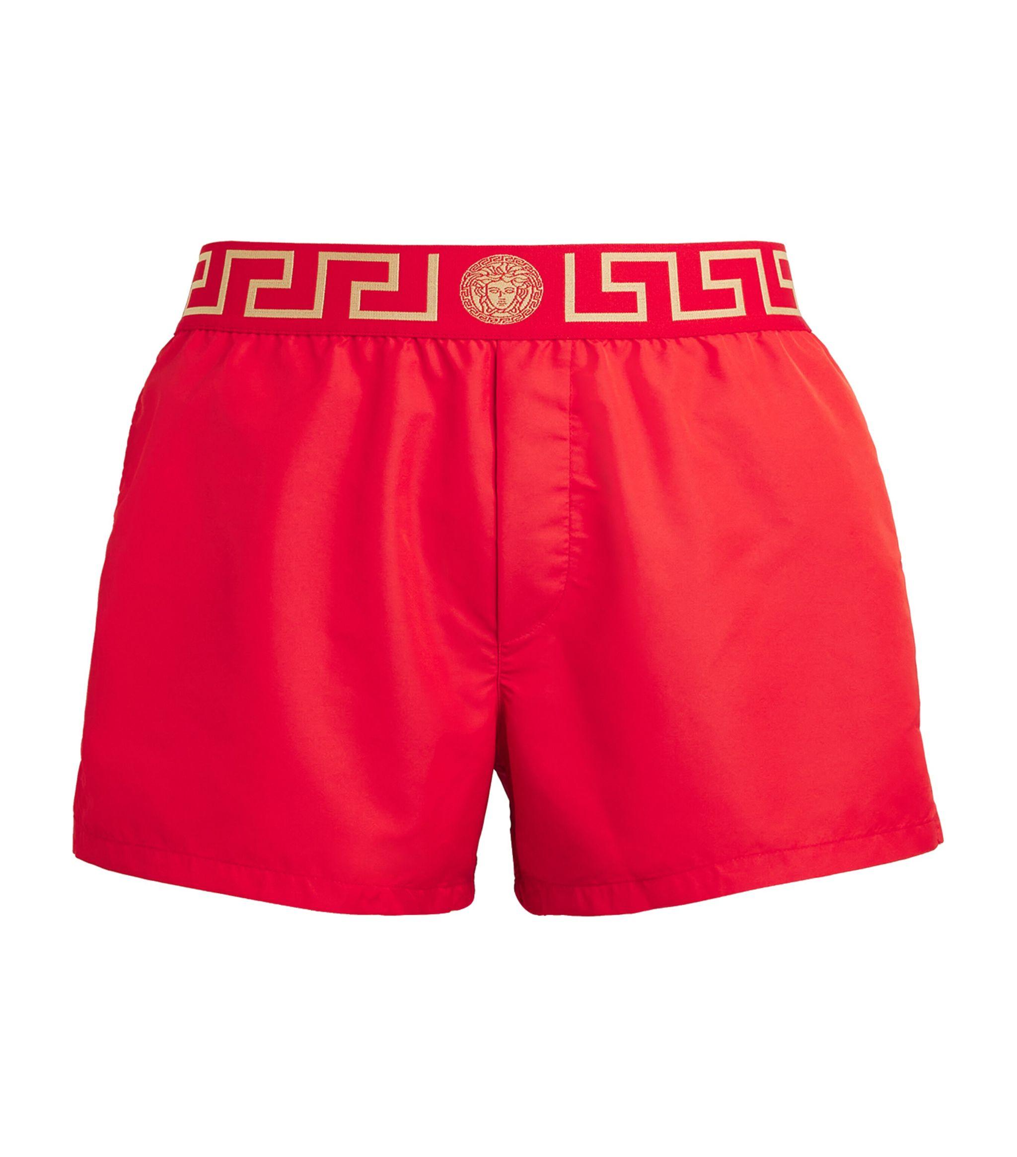 Versace Greca Border Swim Shorts in Red for Men | Lyst