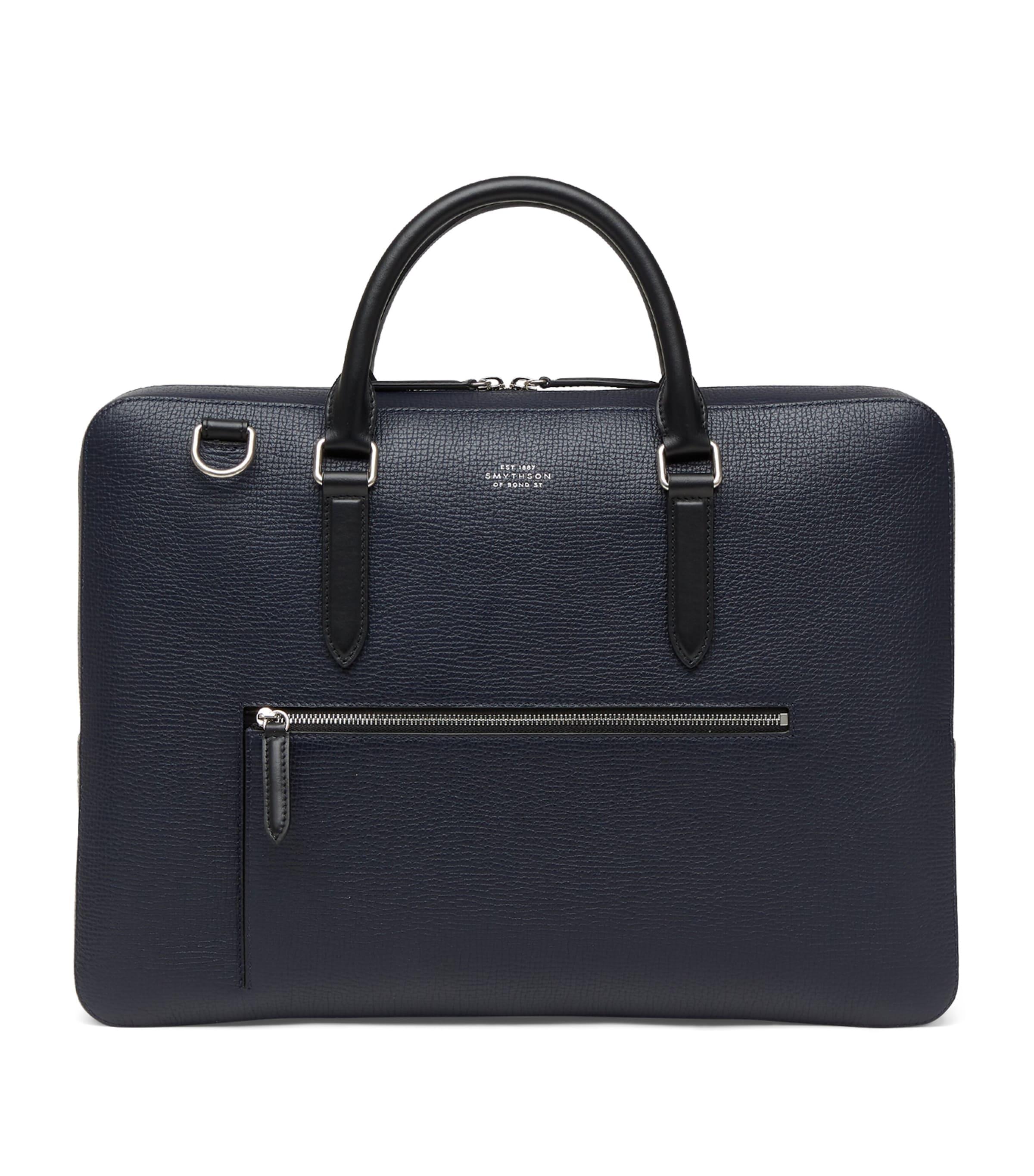 Smythson Leather Slim Briefcase in Blue for Men | Lyst