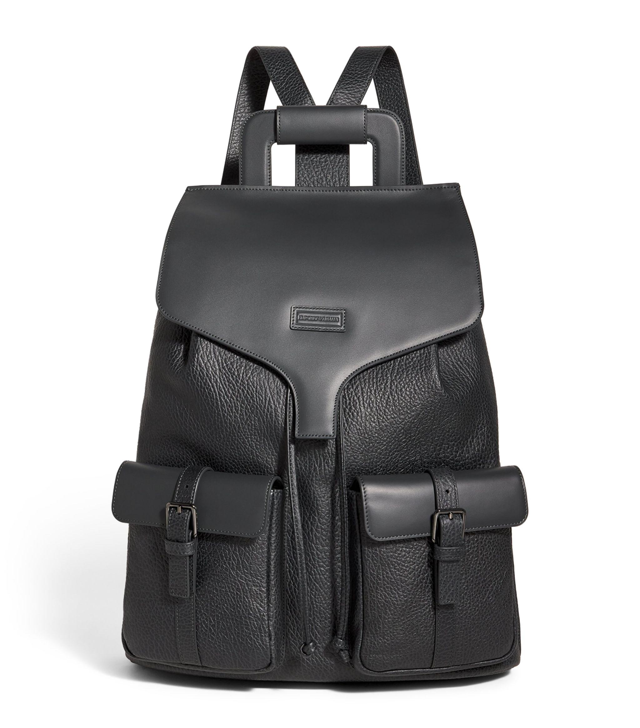 Emporio Armani Leather Twin-Pocket Backpack in Black for Men | Lyst