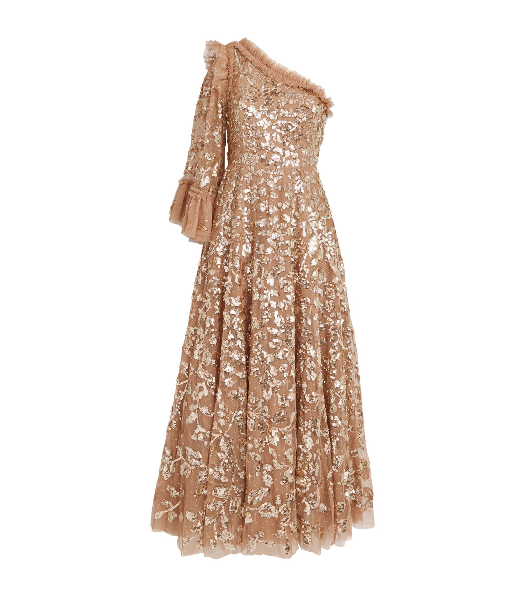 Needle & Thread Sequin-Embellished Falling Leaves Gown in Natural | Lyst