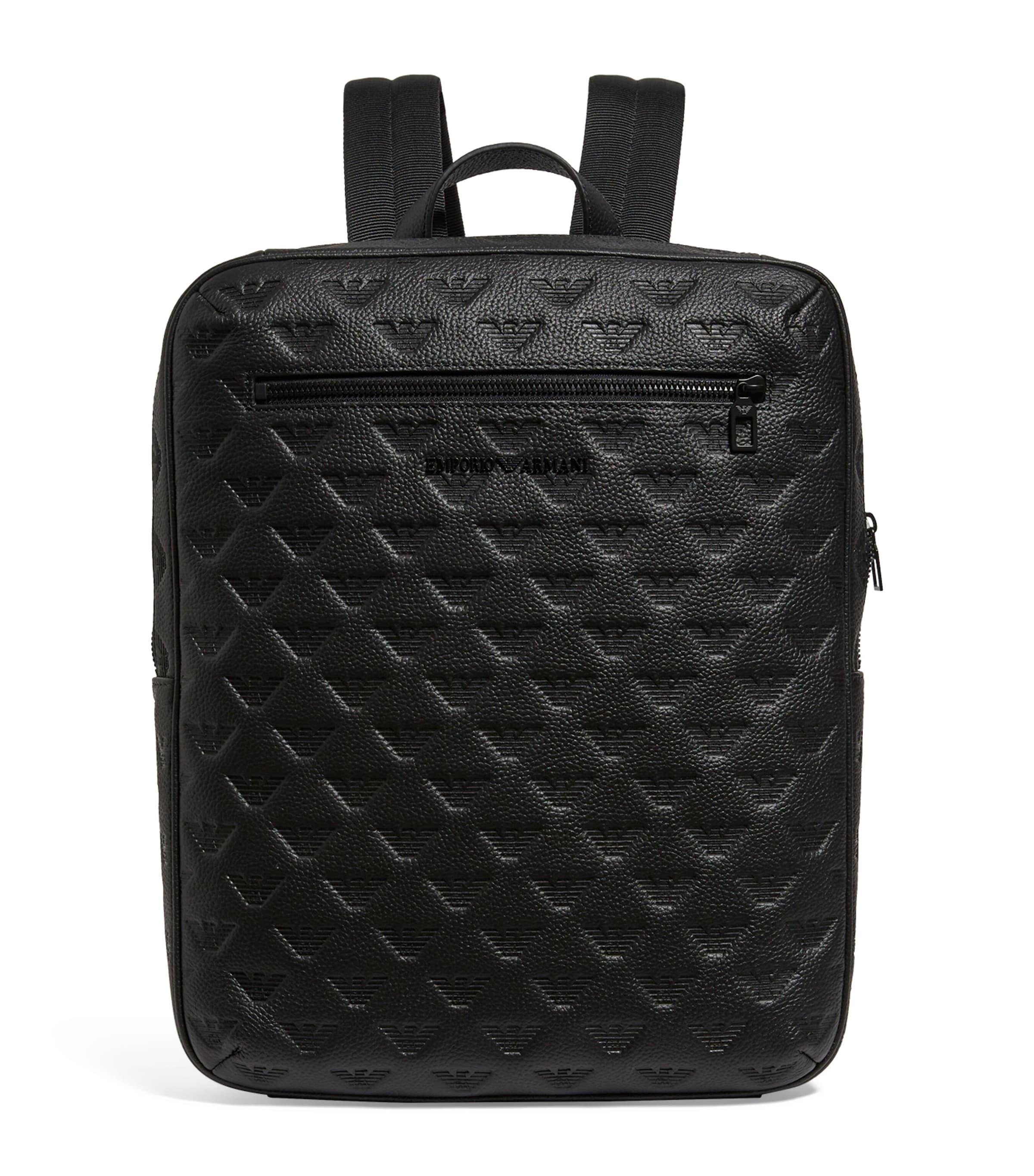Emporio Armani Leather Debossed-Logo Backpack in Black for Men | Lyst