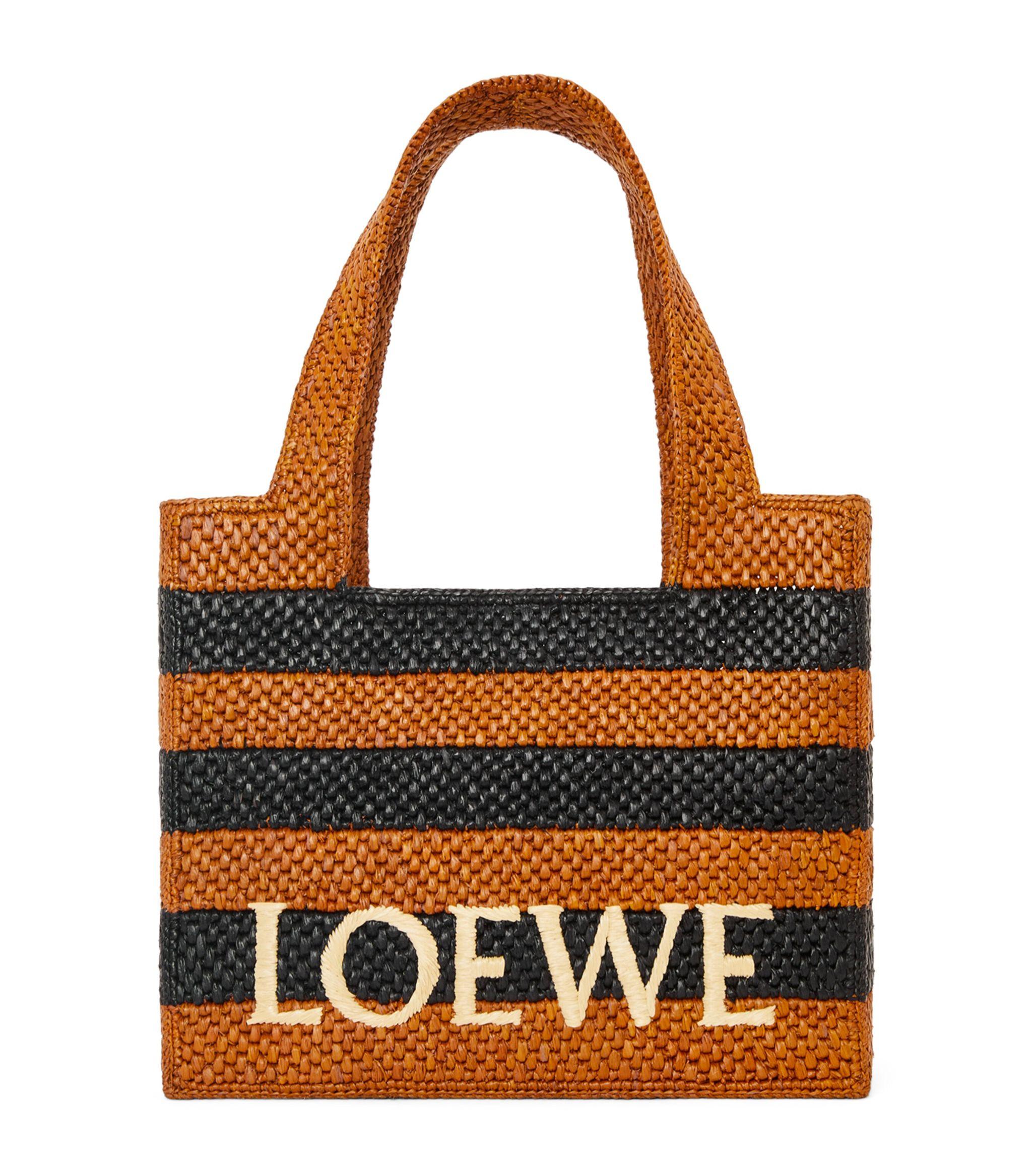 Loewe X Paula's Ibiza Medium Raffia Striped Font Tote Bag in Black | Lyst