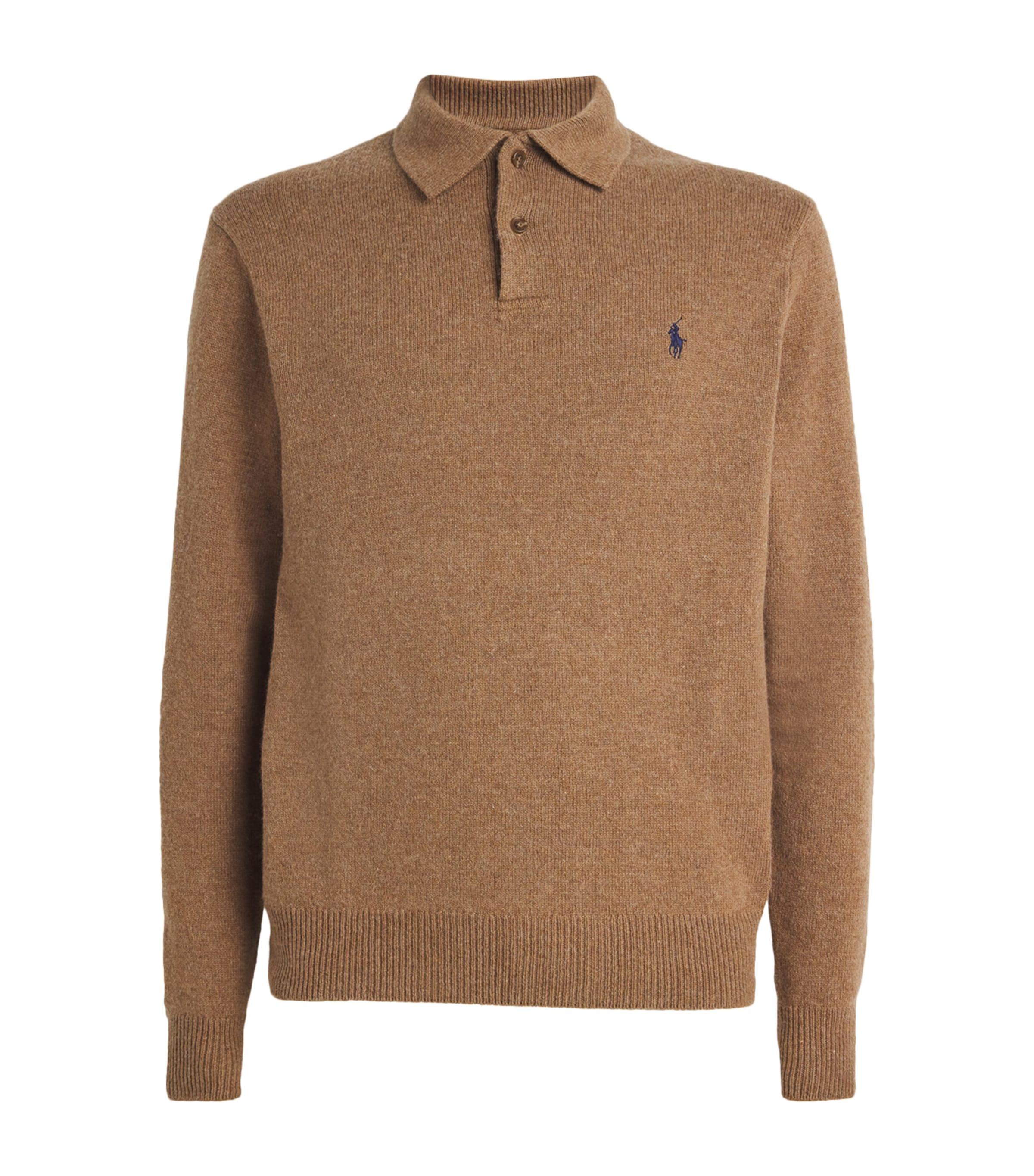 Polo Ralph Lauren Wool-Cotton Polo-Neck Sweater in Brown for Men | Lyst