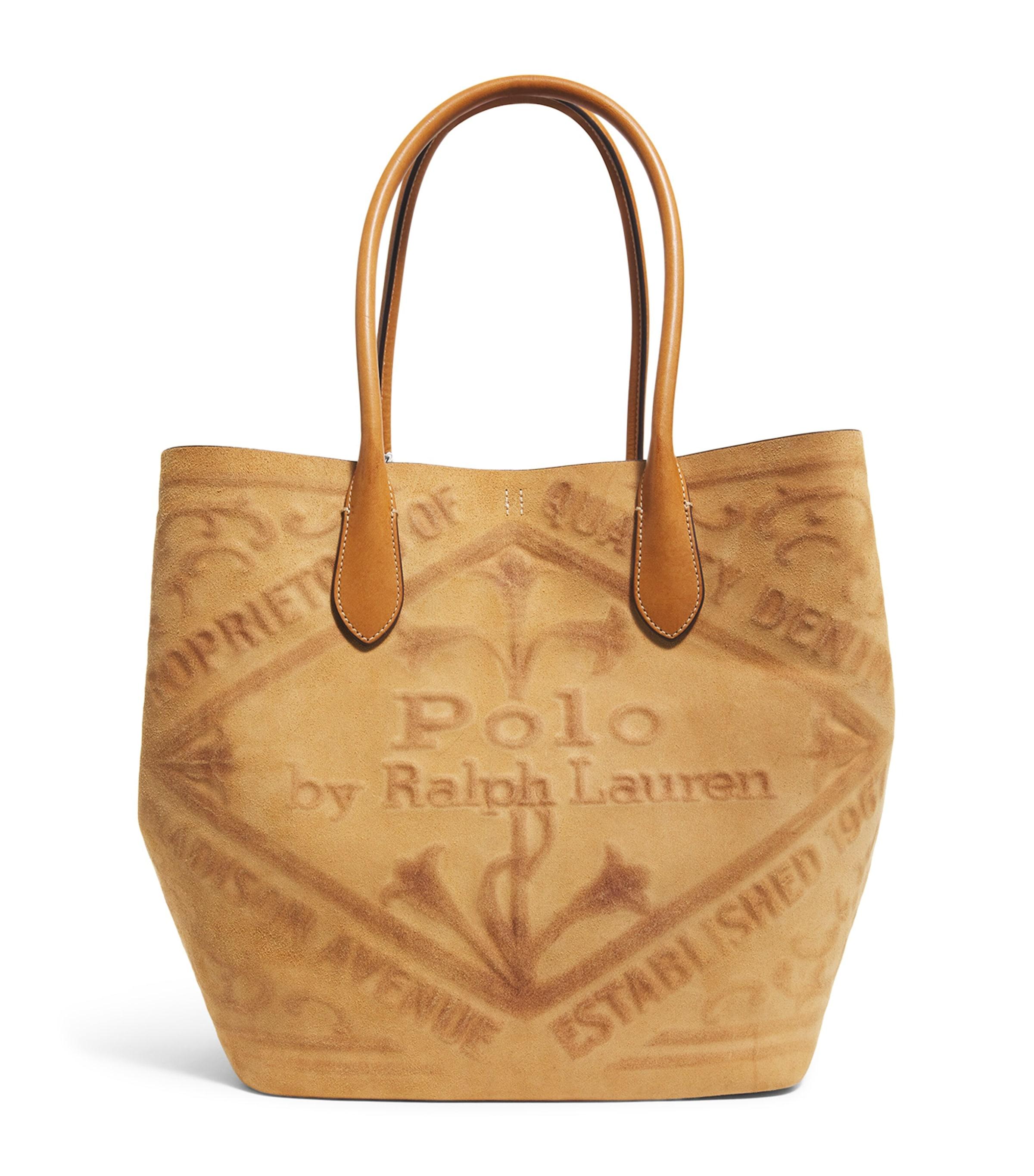 Polo Ralph Lauren Large Leather Embossed Bellport Tote Bag in Brown | Lyst