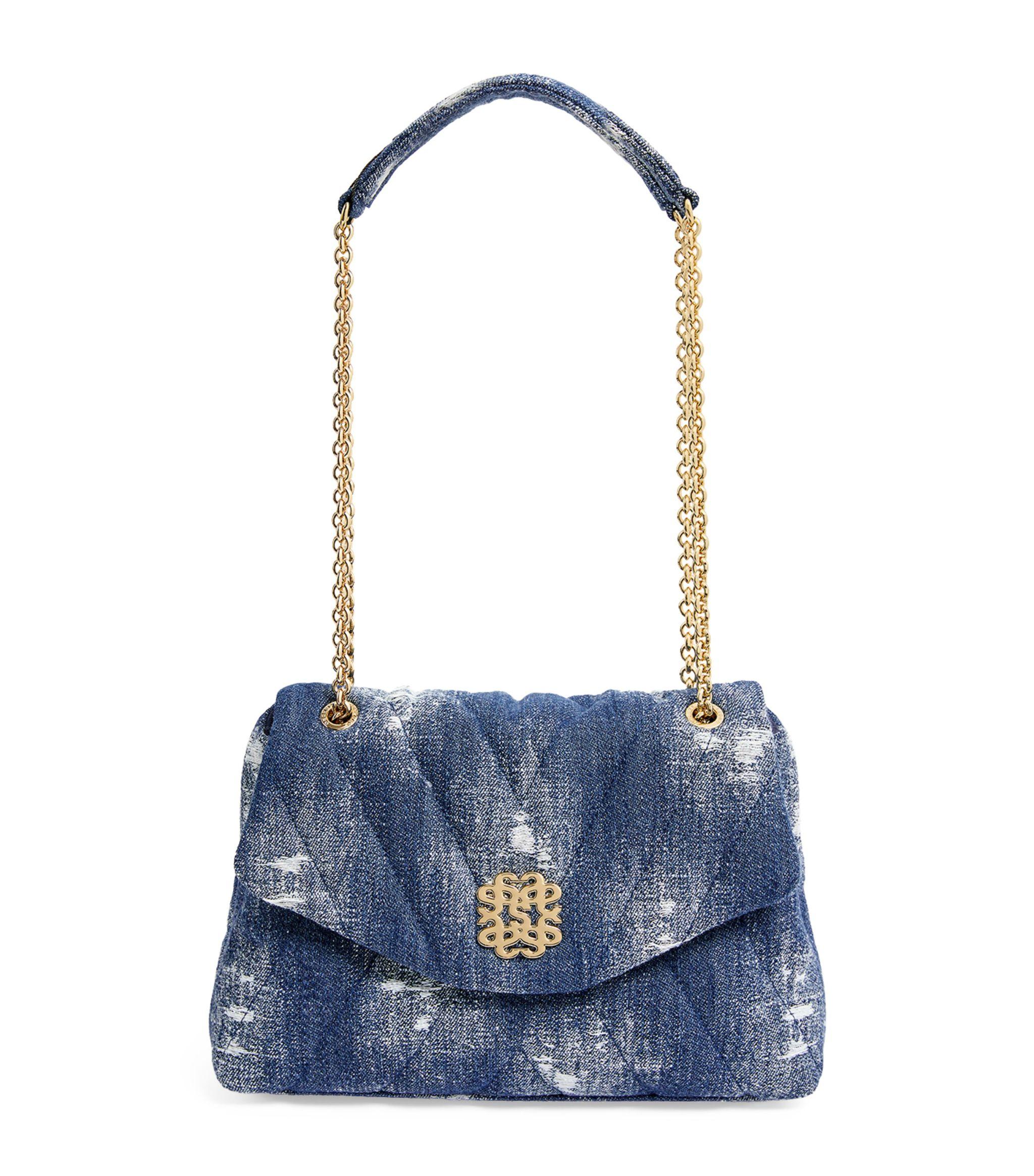 Sandro Denim Quilted Mila Shoulder Bag in Blue | Lyst