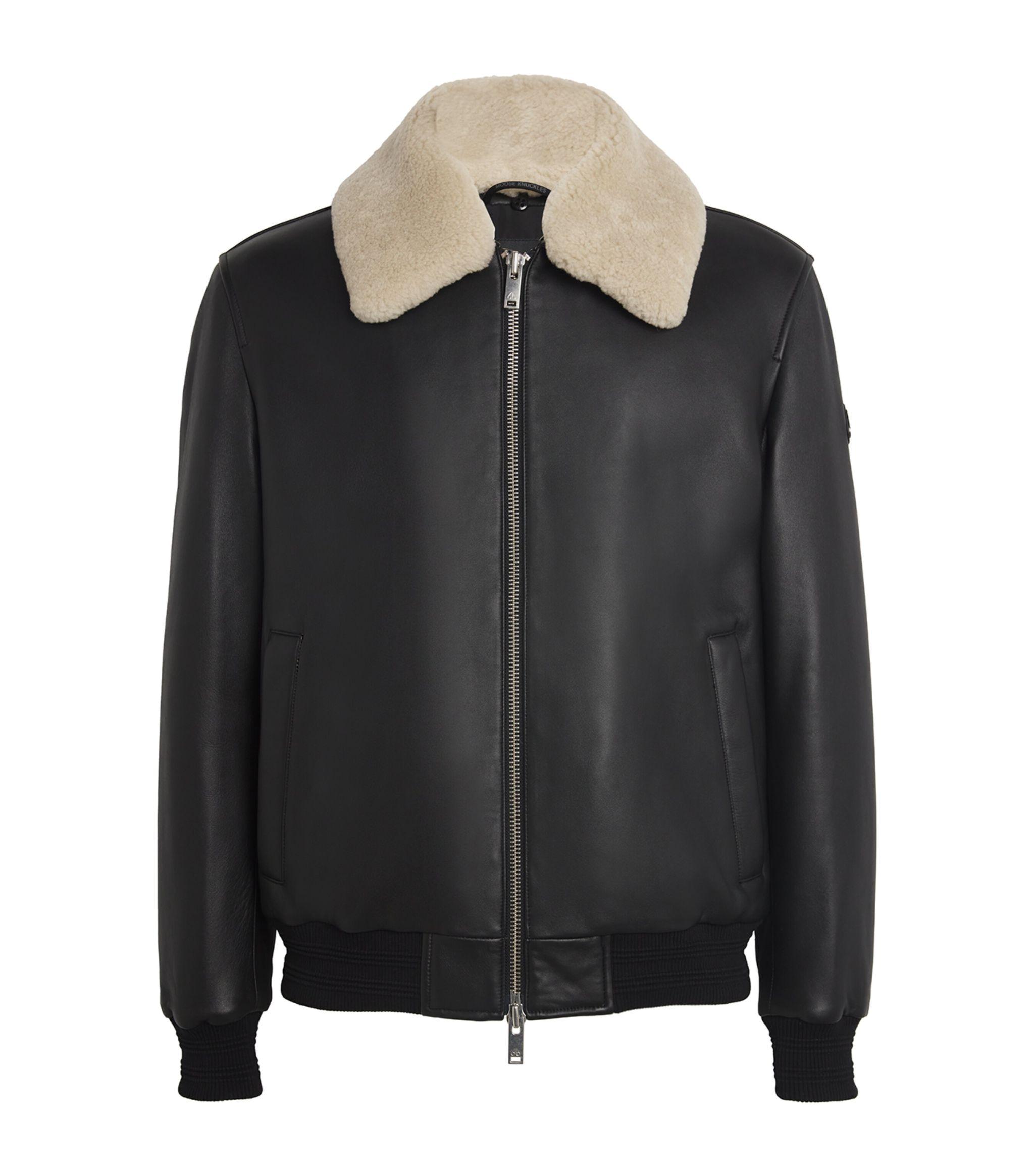 Moose Knuckles Leather Bomber Jacket in Black for Men | Lyst