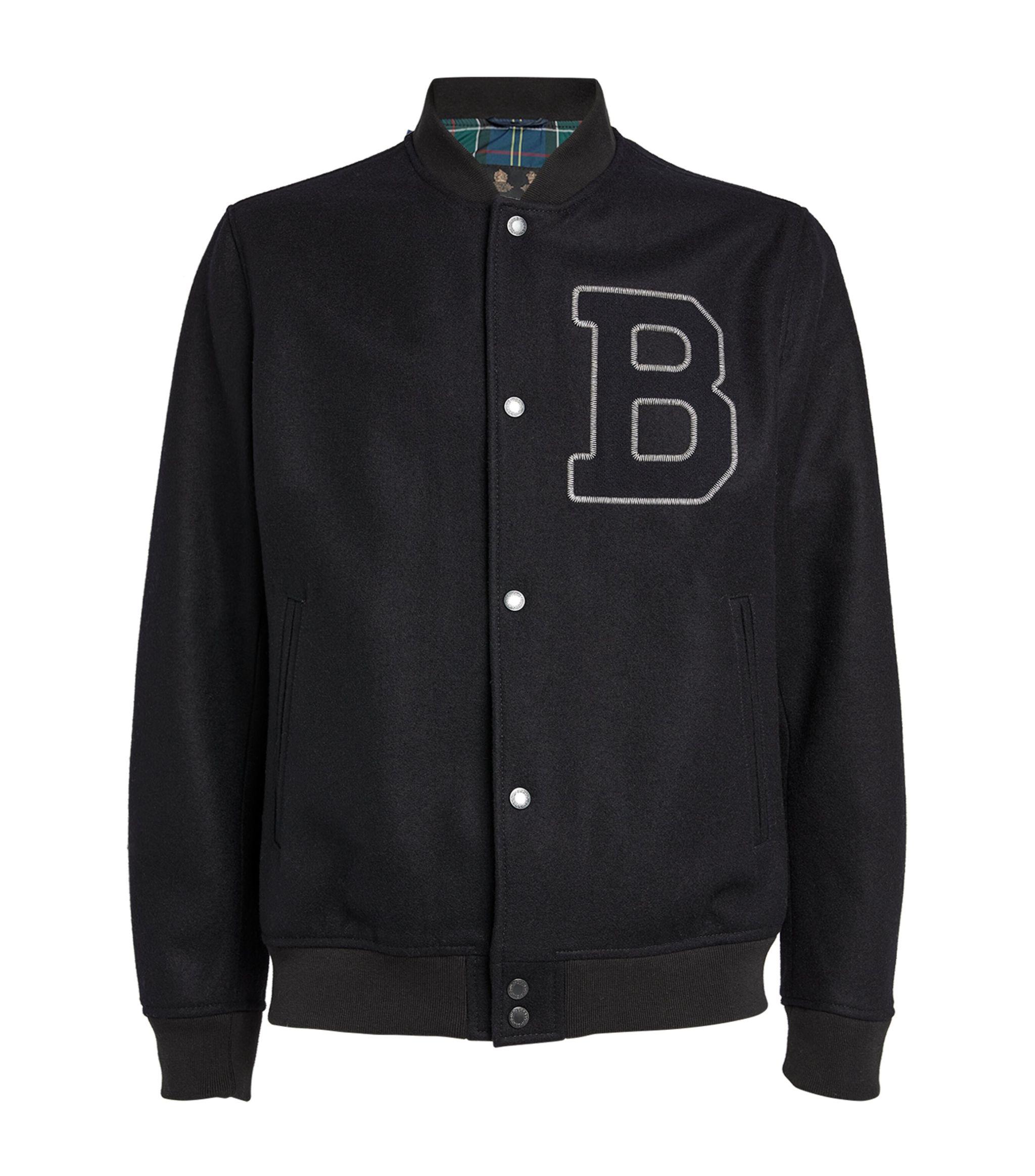Barbour Wool-blend Letterman Bomber Jacket in Black for Men | Lyst UK