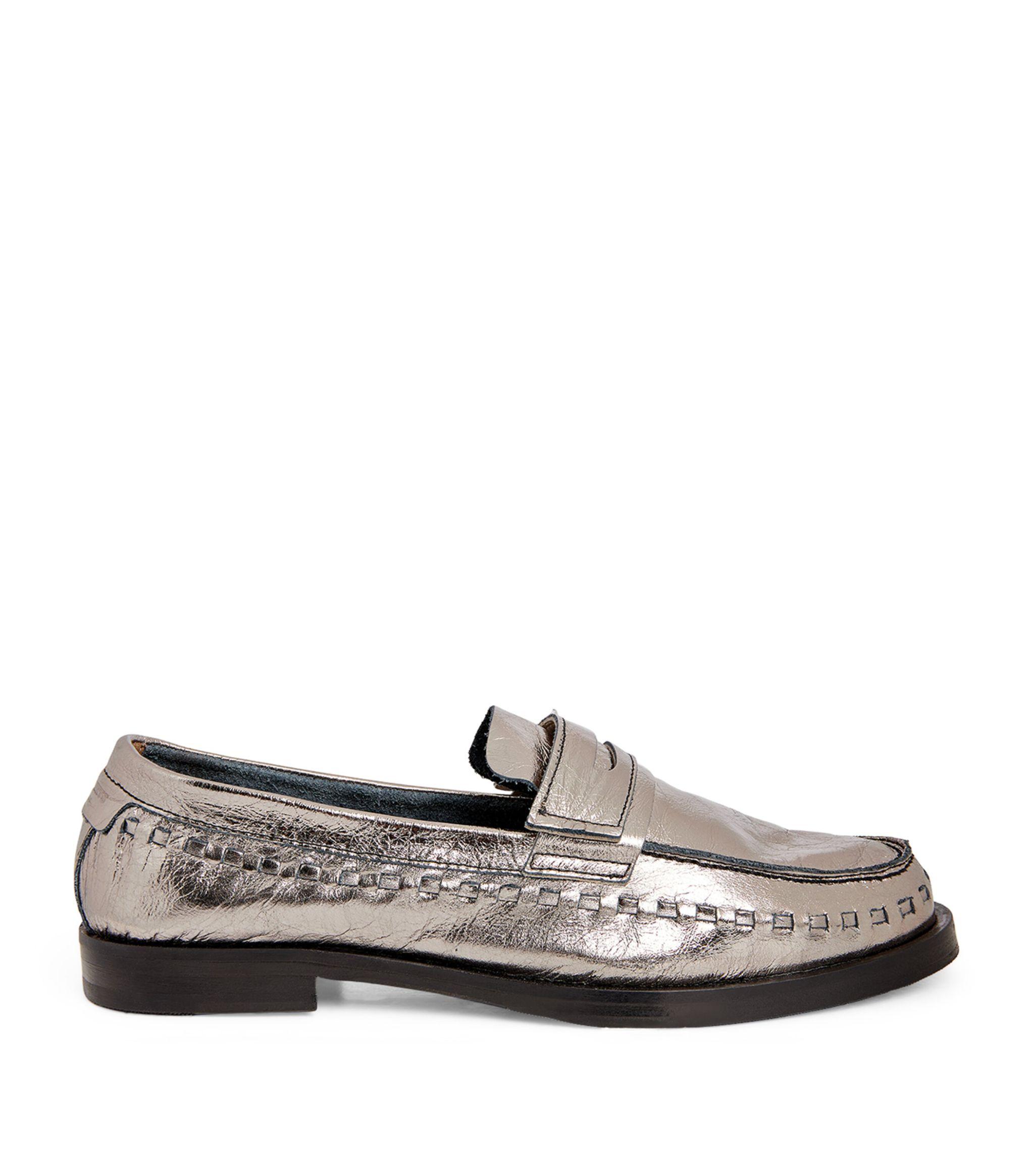 AllSaints Leather Metallic Sofie Loafers in White | Lyst