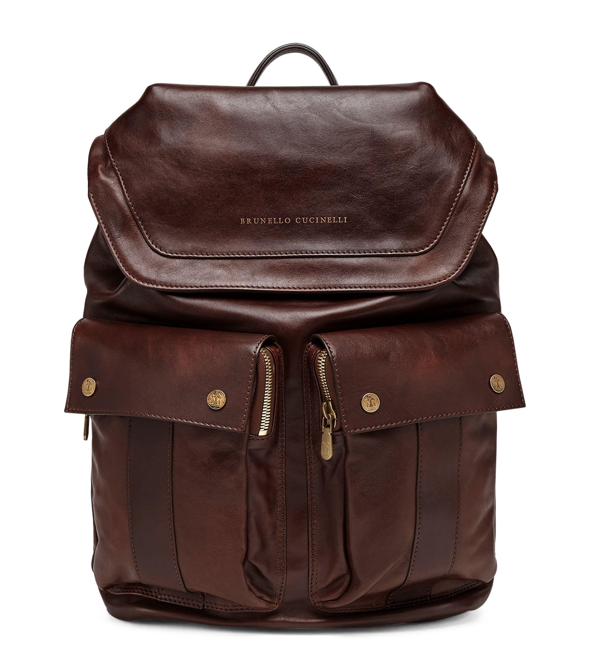 Brunello Cucinelli Leather Backpack in Brown for Men | Lyst