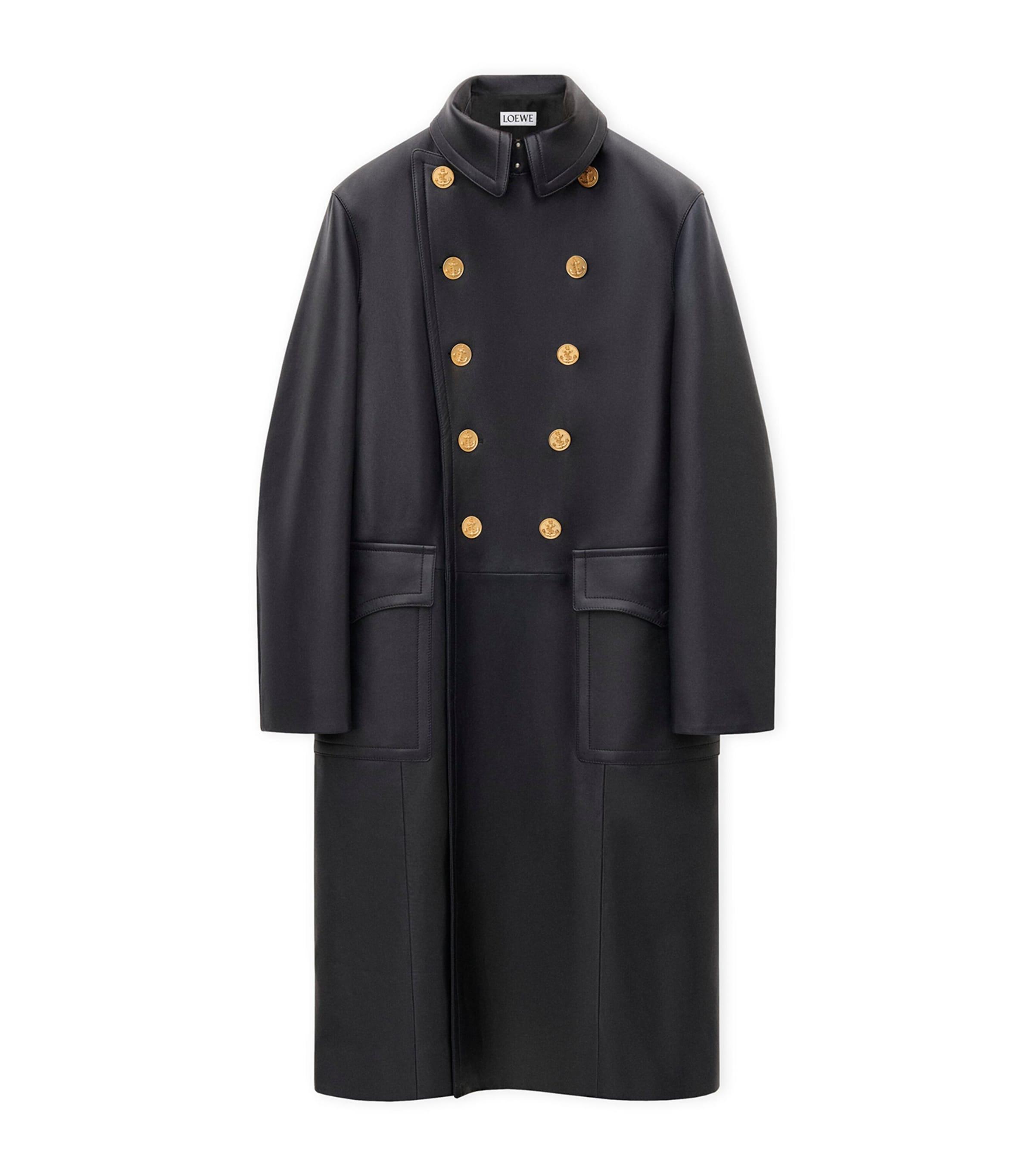 Loewe Lambskin Double-Breasted Coat in Blue | Lyst