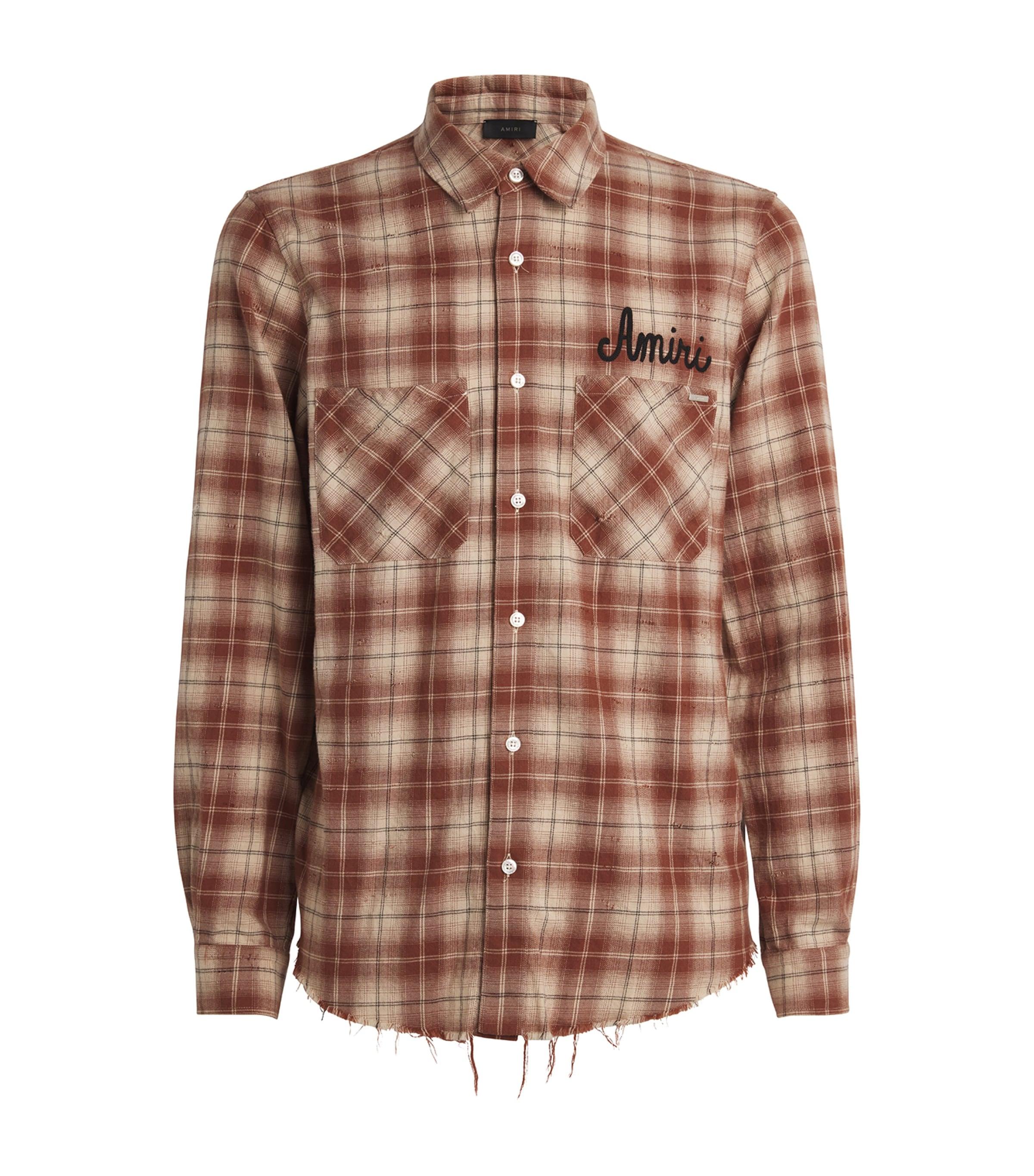 Amiri Embroidered Shotgun Flannel Shirt in Brown for Men | Lyst