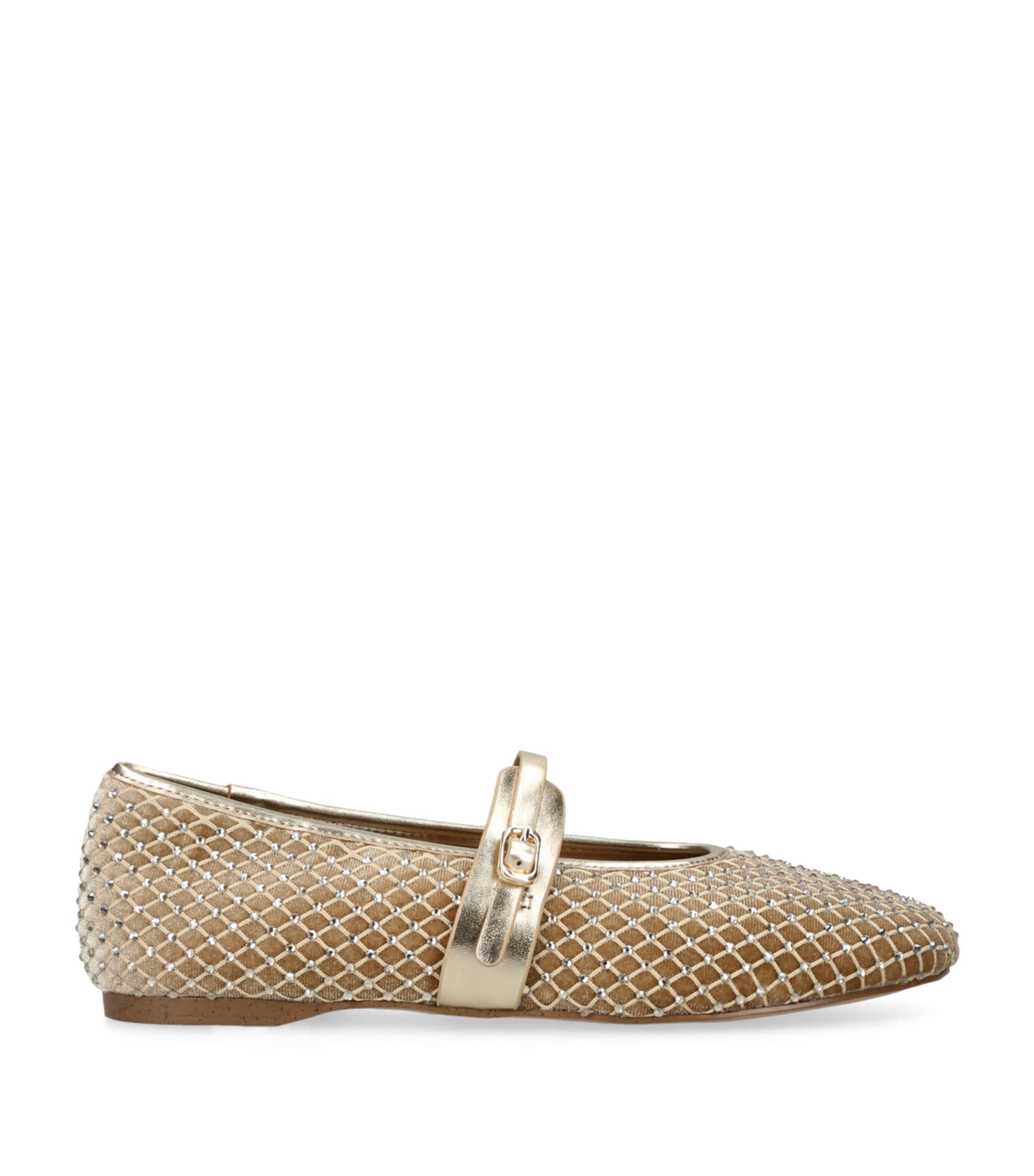 Steve Madden Crystal-Embellished Mesh Rejoice-R Flats in Natural | Lyst
