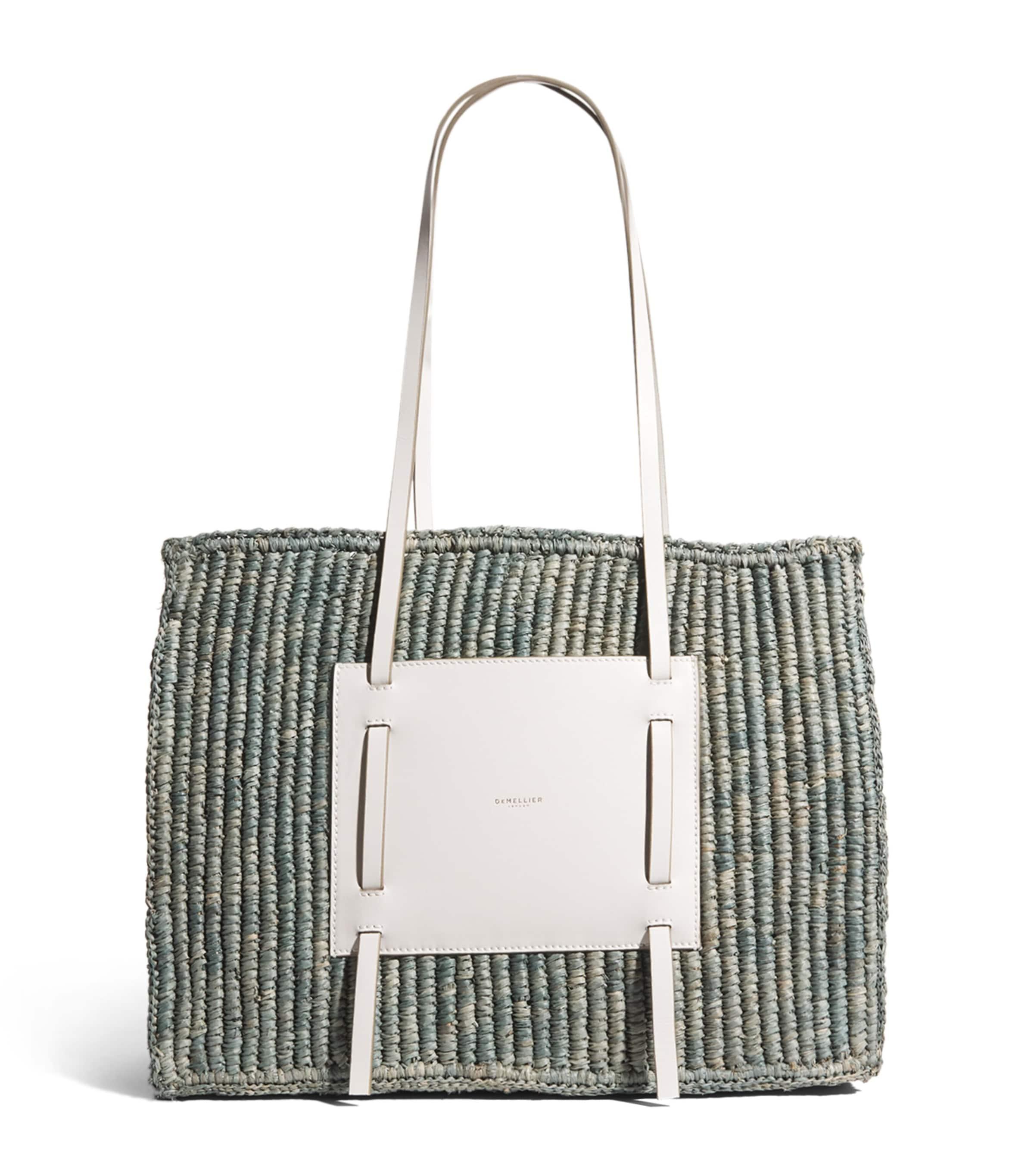 DeMellier London Raffia-Leather Capri Tote Bag in White | Lyst