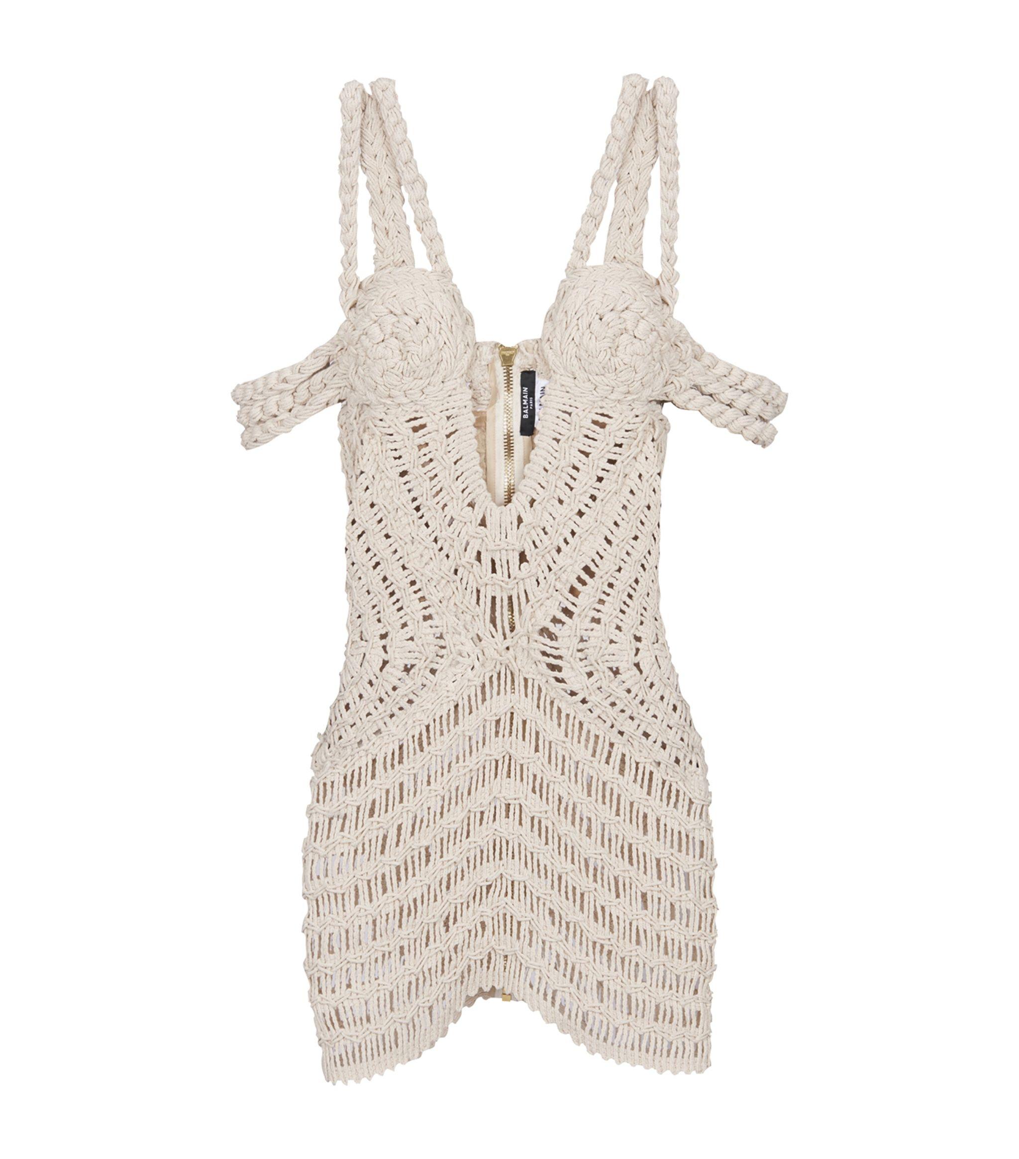 Balmain Macramé Openwork Dress in White | Lyst