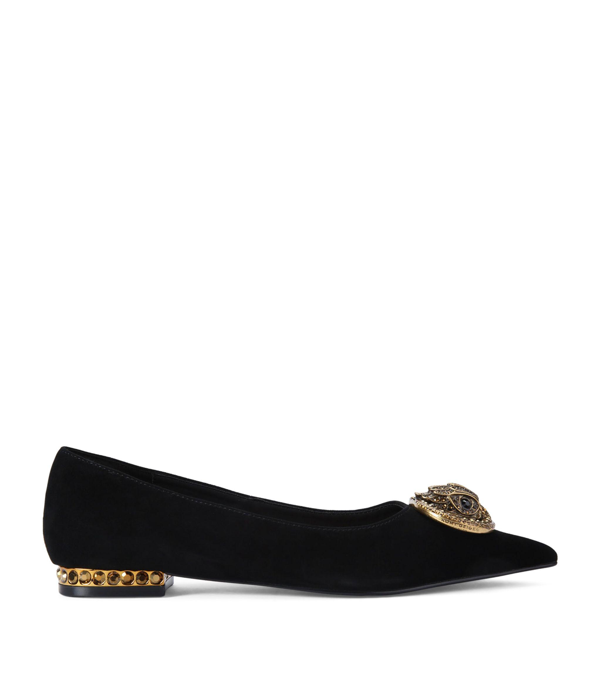 Kurt Geiger Embellished Suede Pointed Ballet Flats in Black | Lyst
