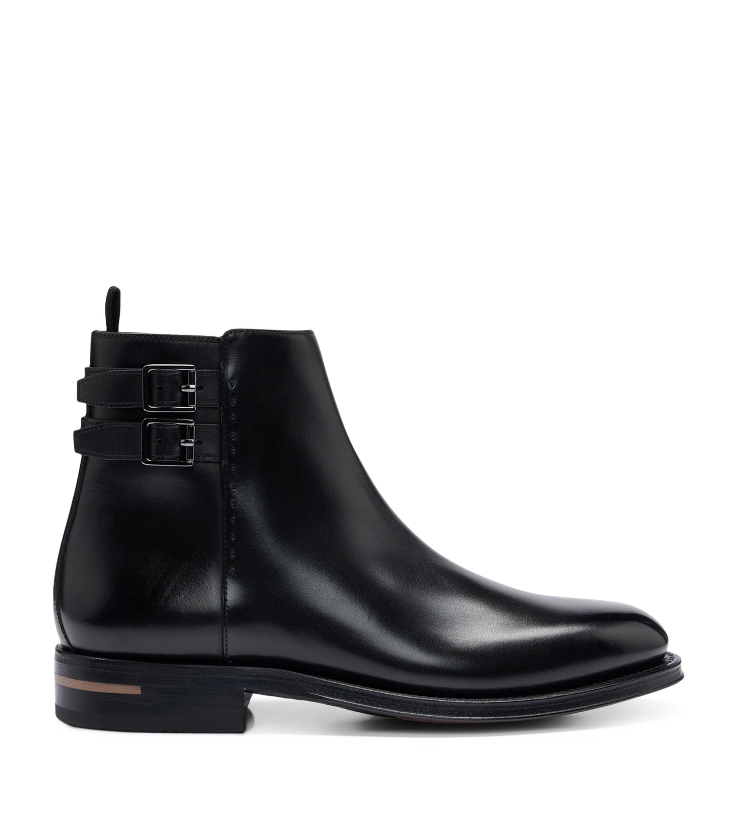 BOSS Leather Buckled Ankle Boots in Black for Men | Lyst