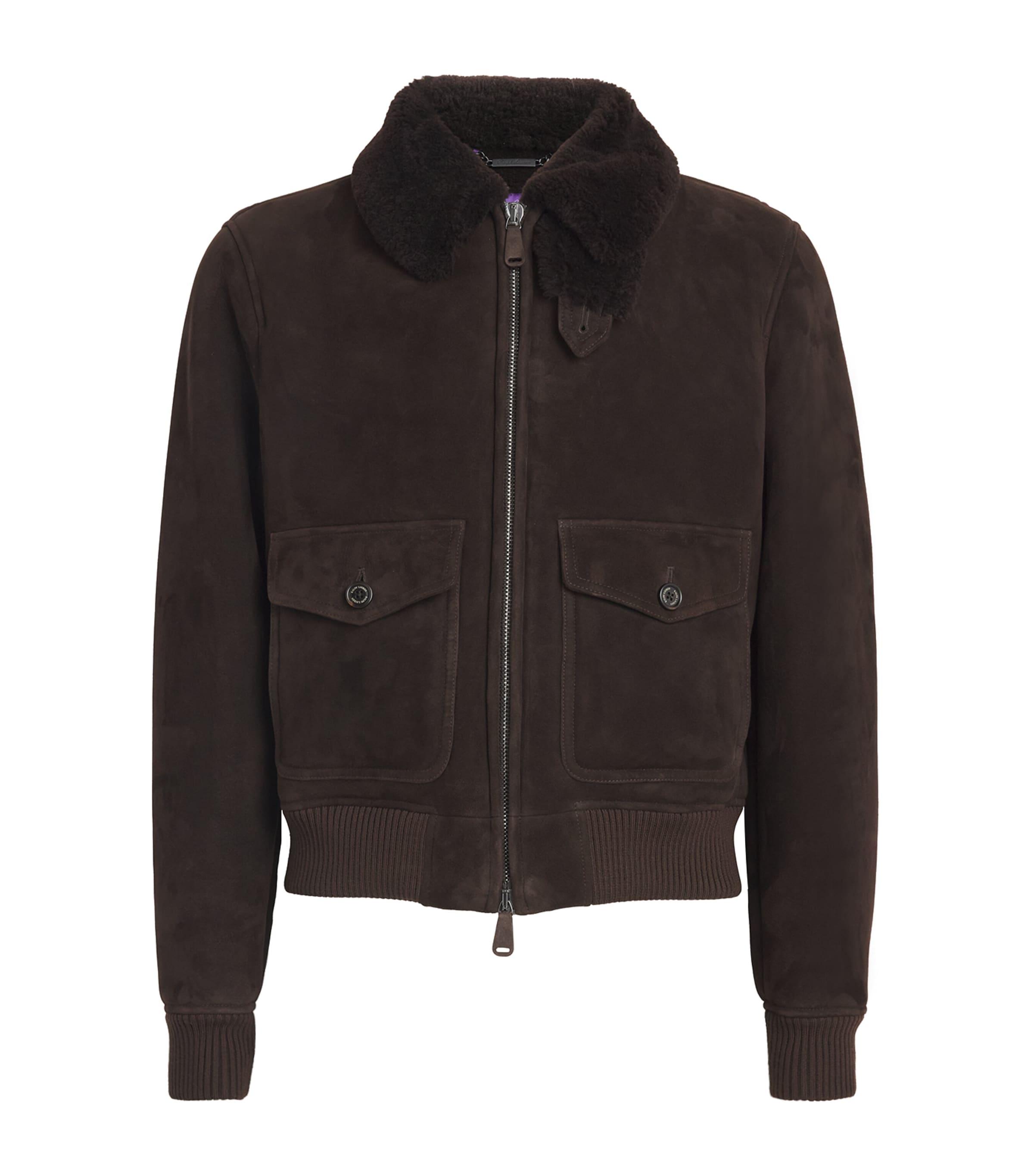 Ralph Lauren Ralph Lauren Label Suede-Shearling Bomber Jacket in Black ...