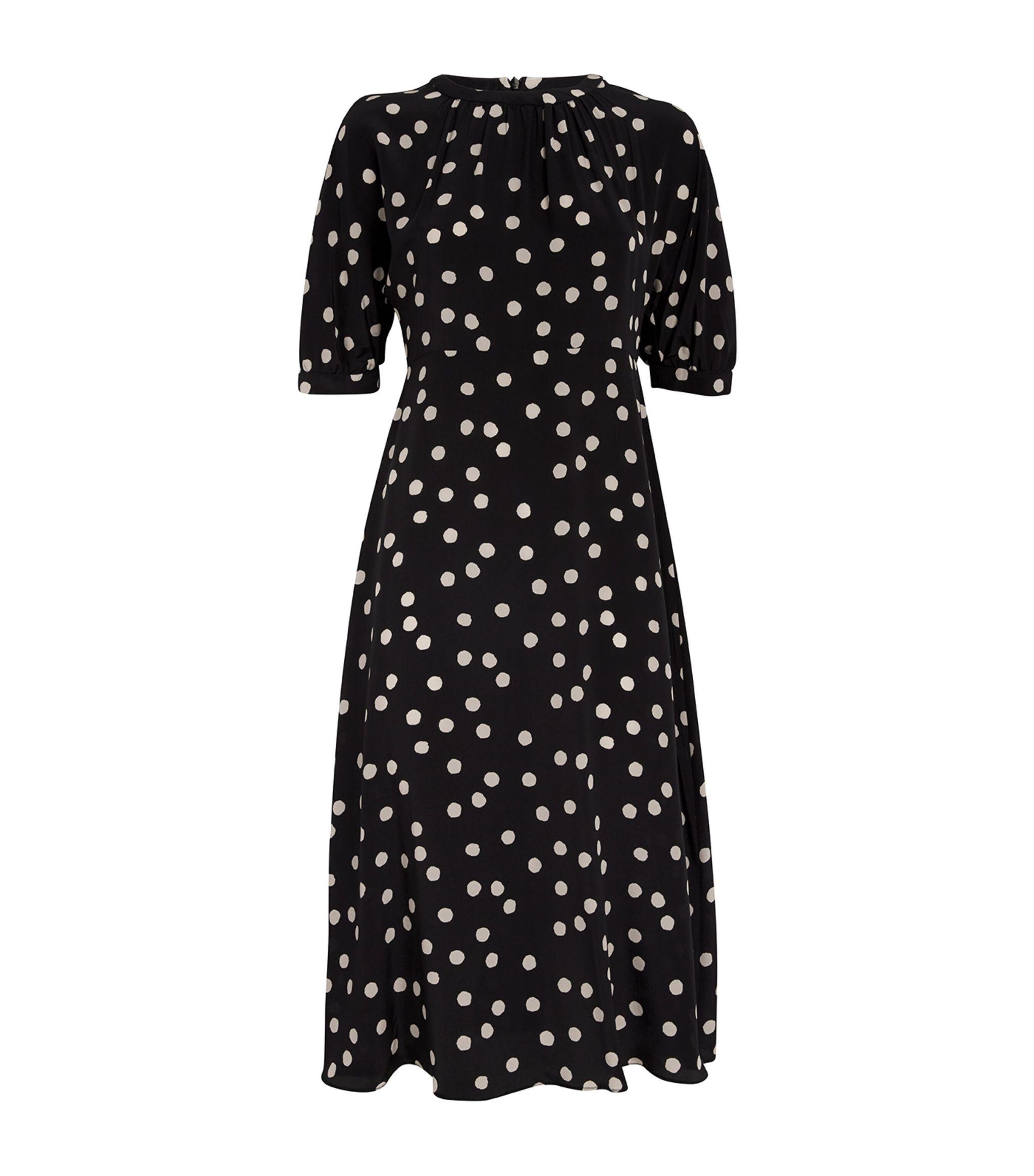 Max Mara Silk Polka-Dot Midi Dress in Black | Lyst