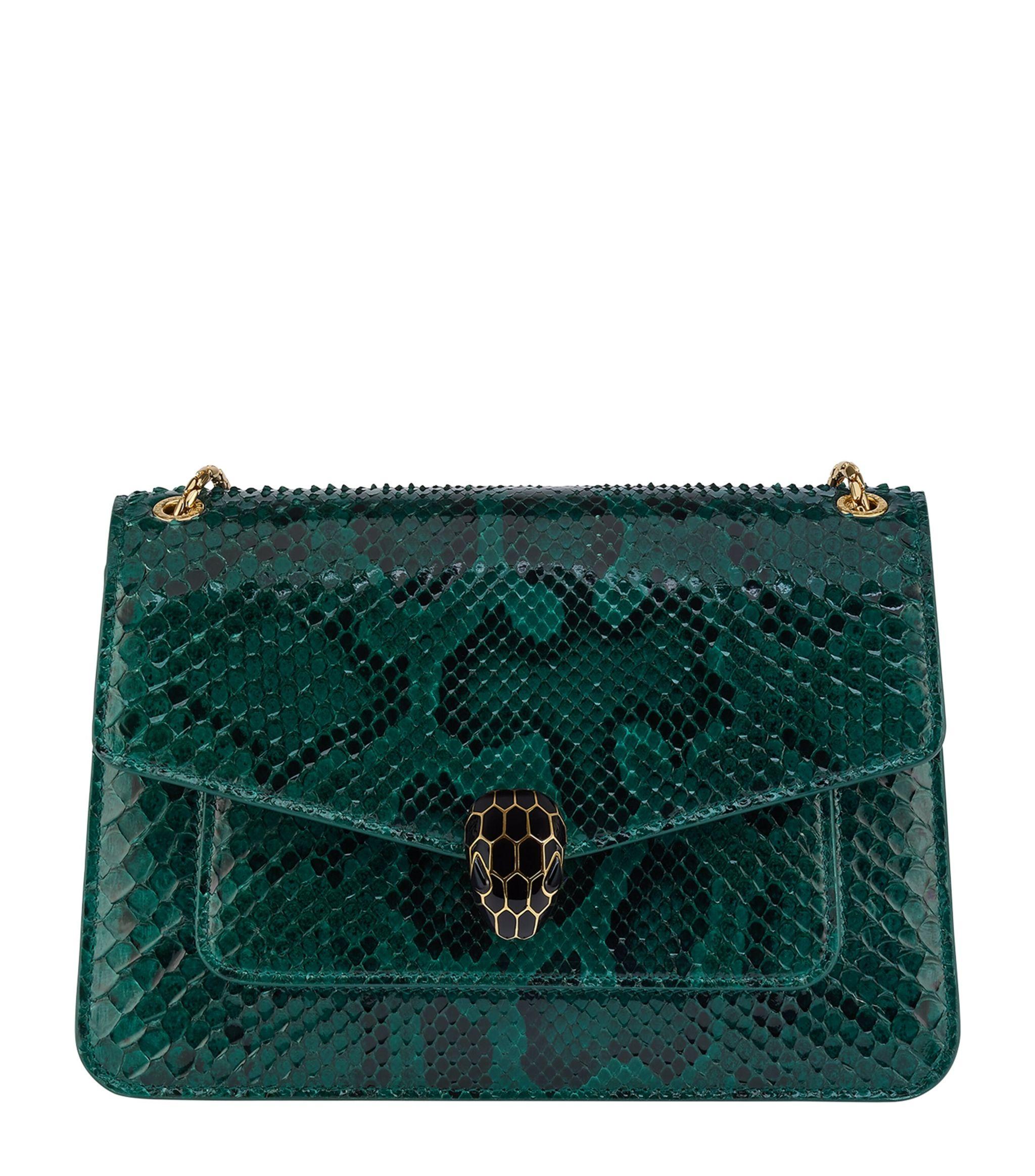 BVLGARI Python Leather Serpenti Forever Shoulder Bag in Green | Lyst