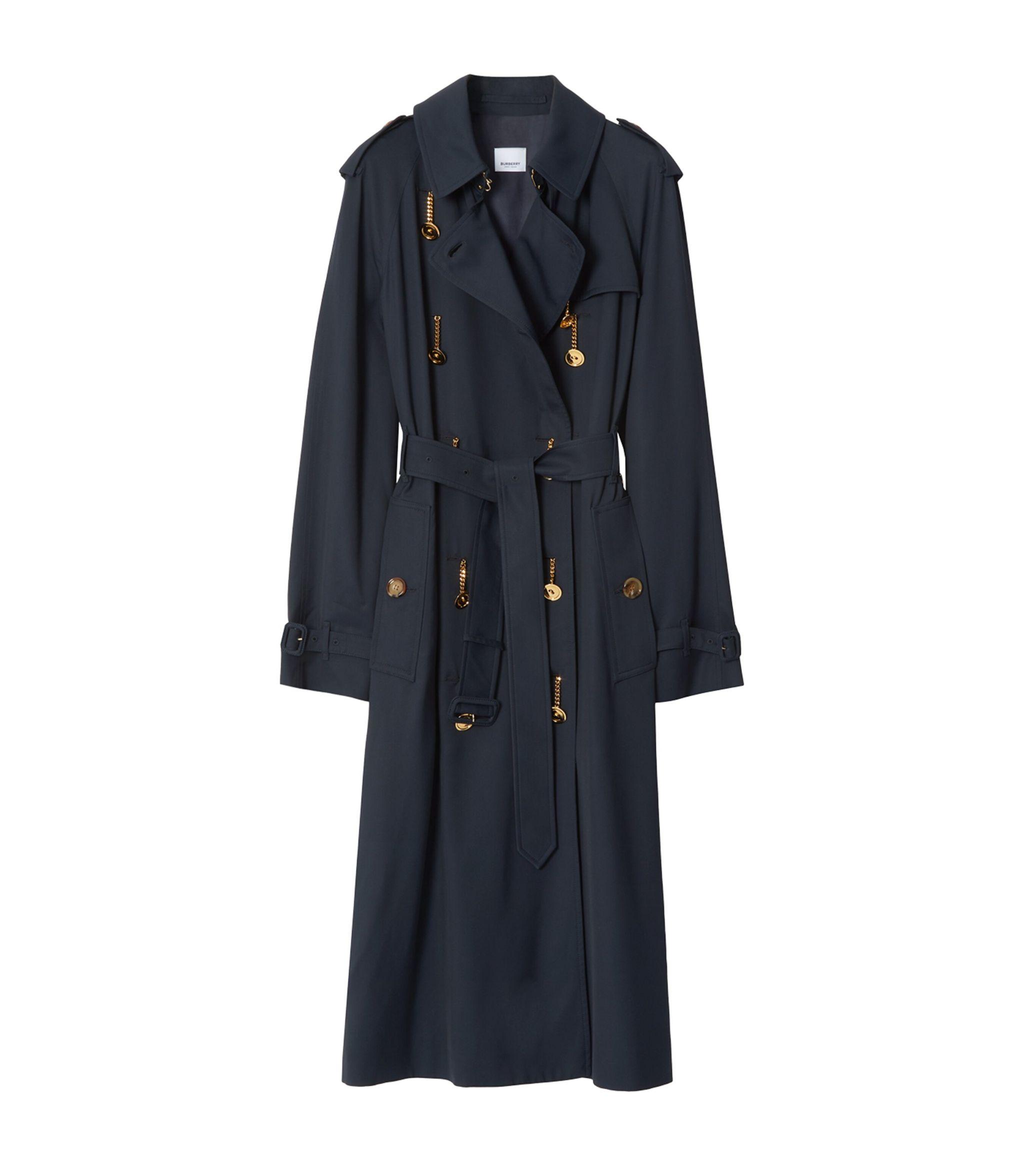 Burberry Twill Chain-link Button Trench Coat in Blue | Lyst