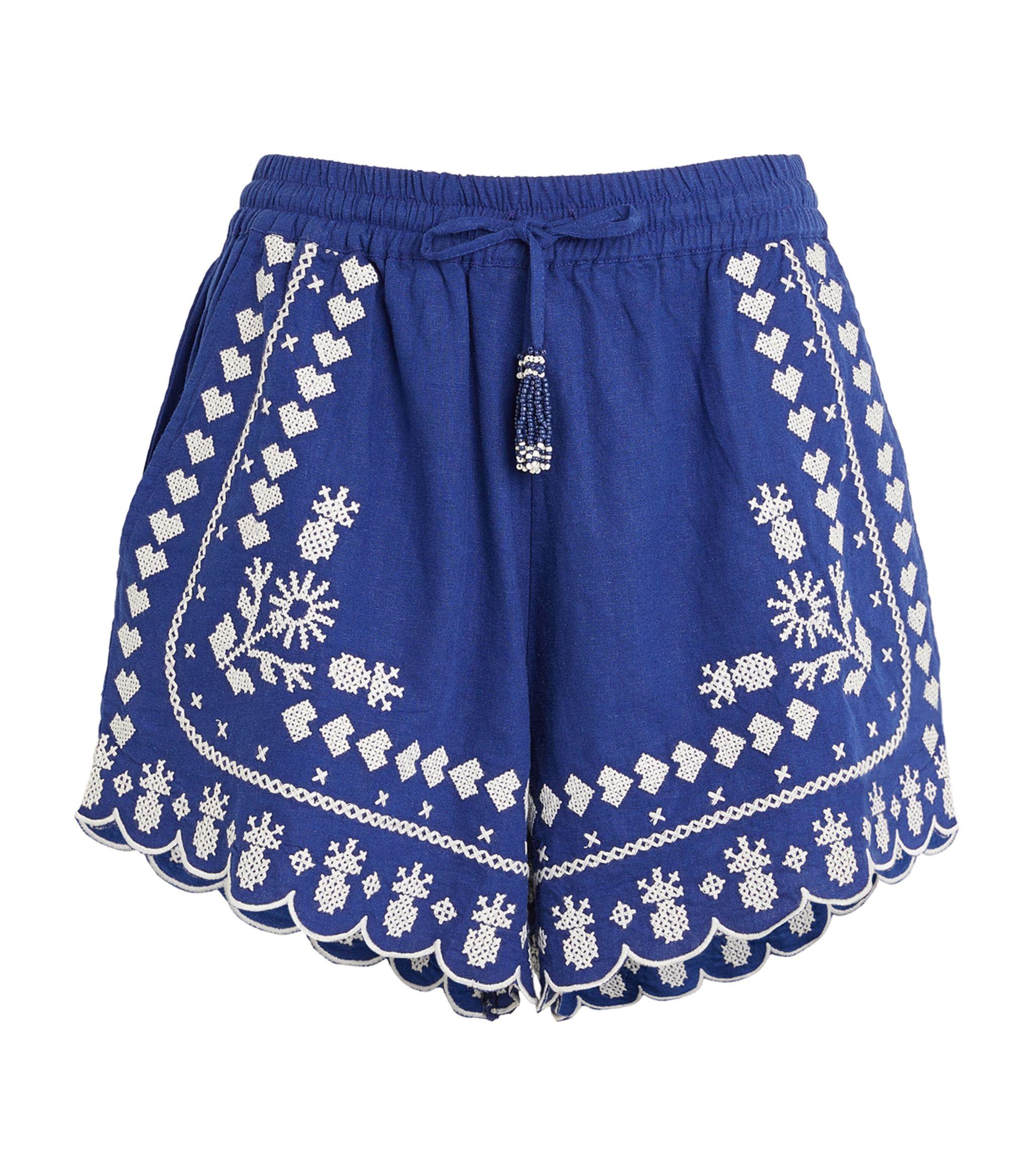 FARM Rio Embroidered Scallop-trim Shorts in Blue | Lyst
