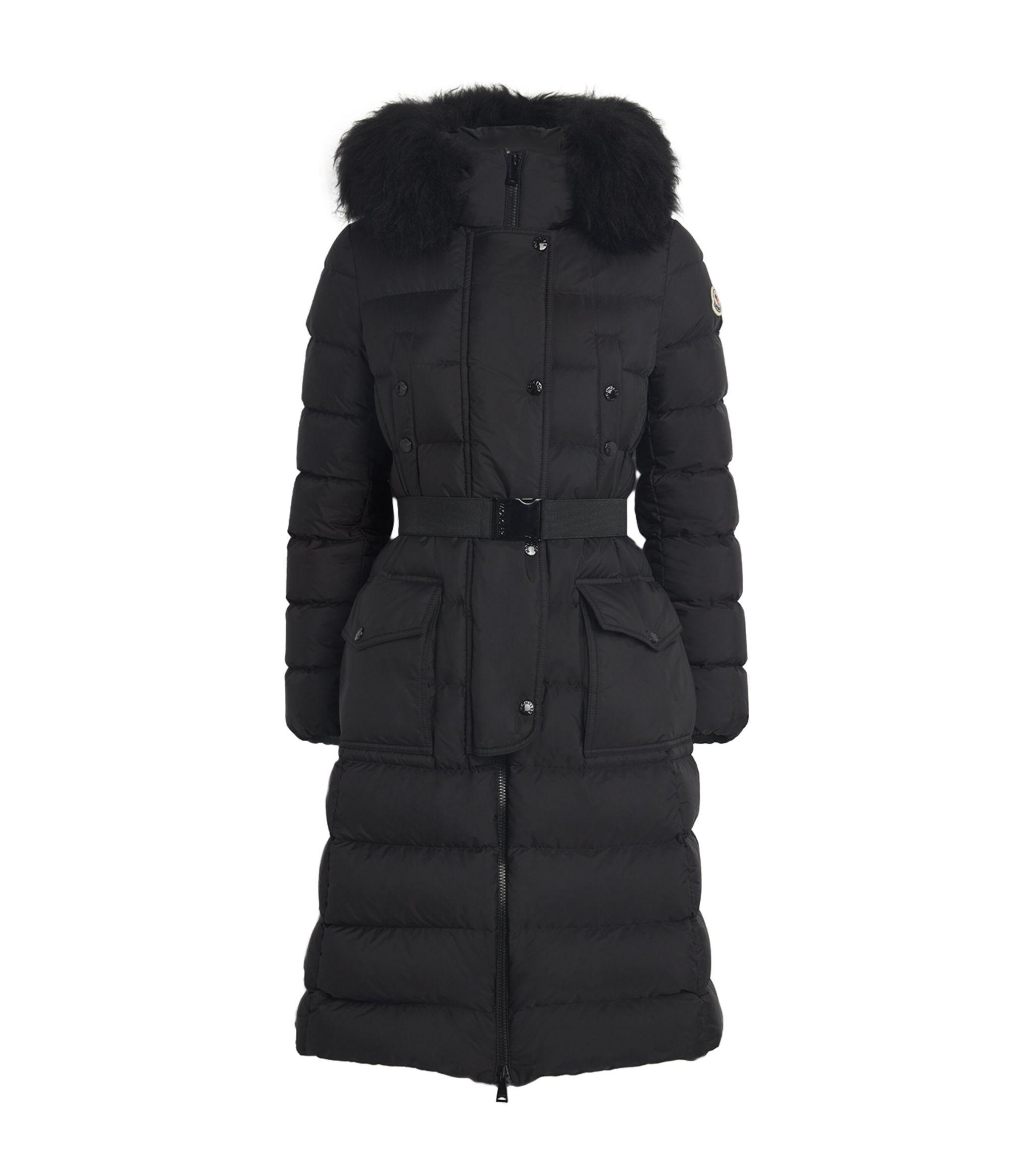 Moncler Belted Long Down Puffer Jacket in Black | Lyst