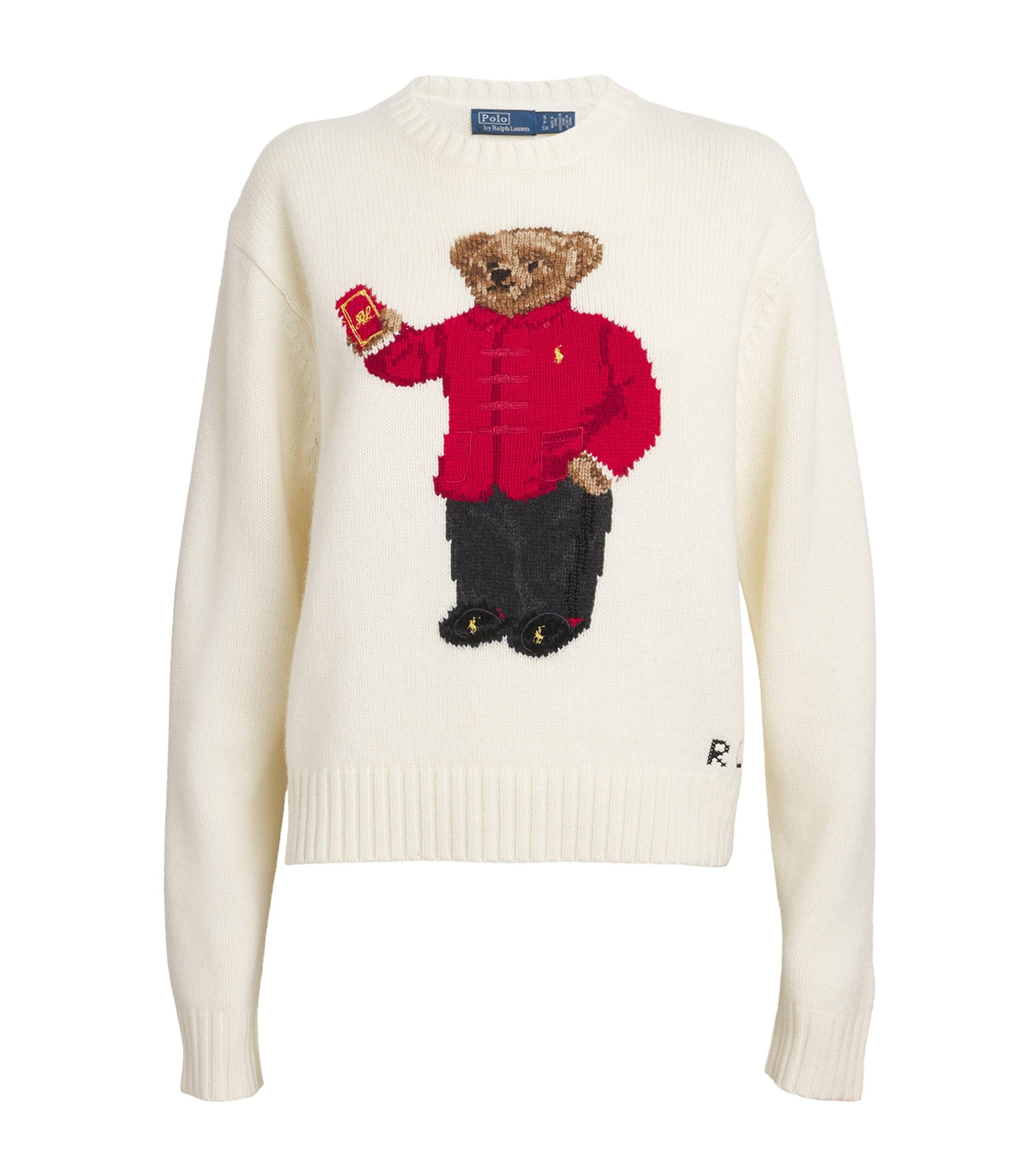 Polo Ralph Lauren Wool Polo Bear Sweater in White | Lyst