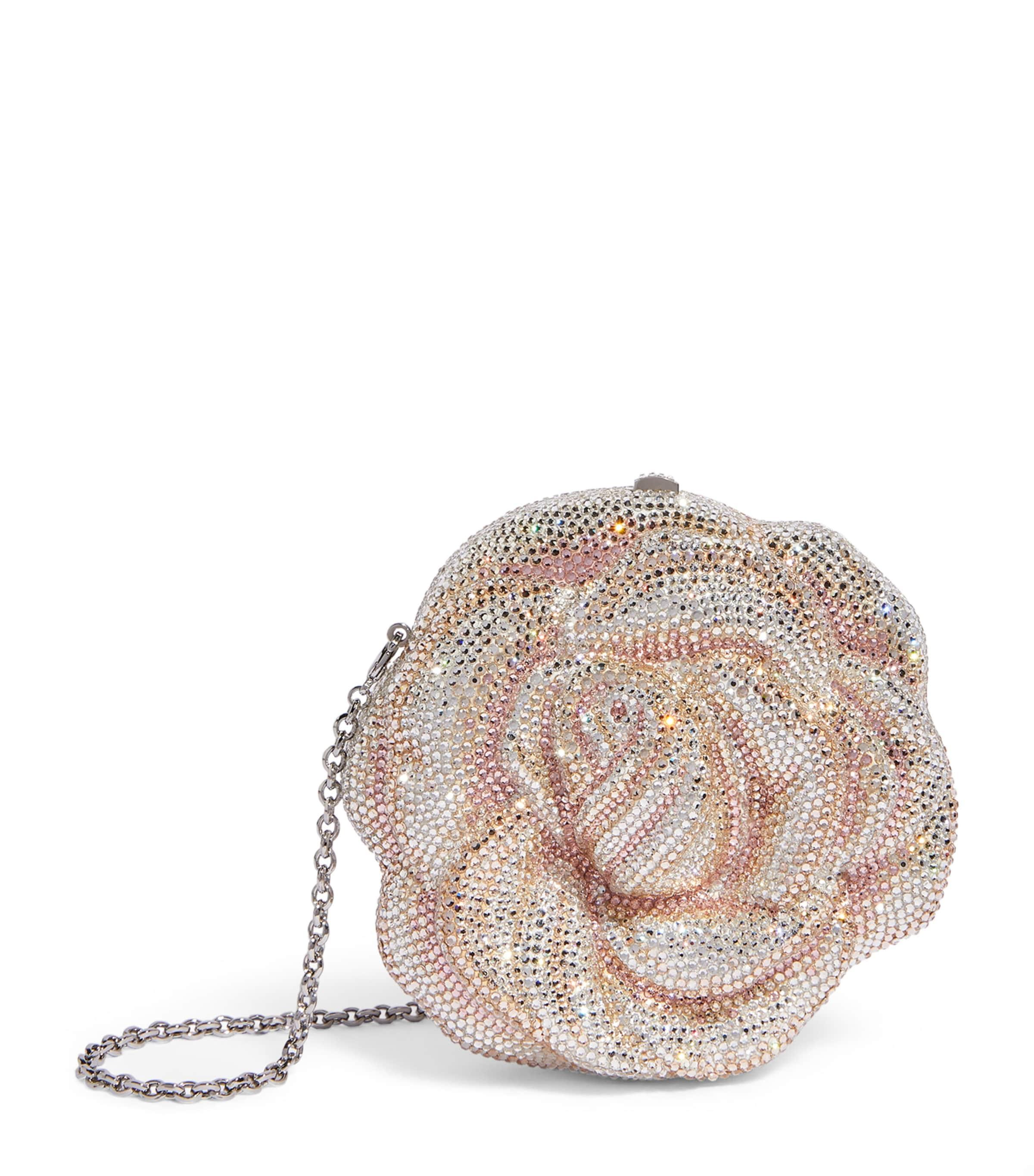 Judith Leiber Crystal-Embellished Rose Clutch Bag in Natural | Lyst