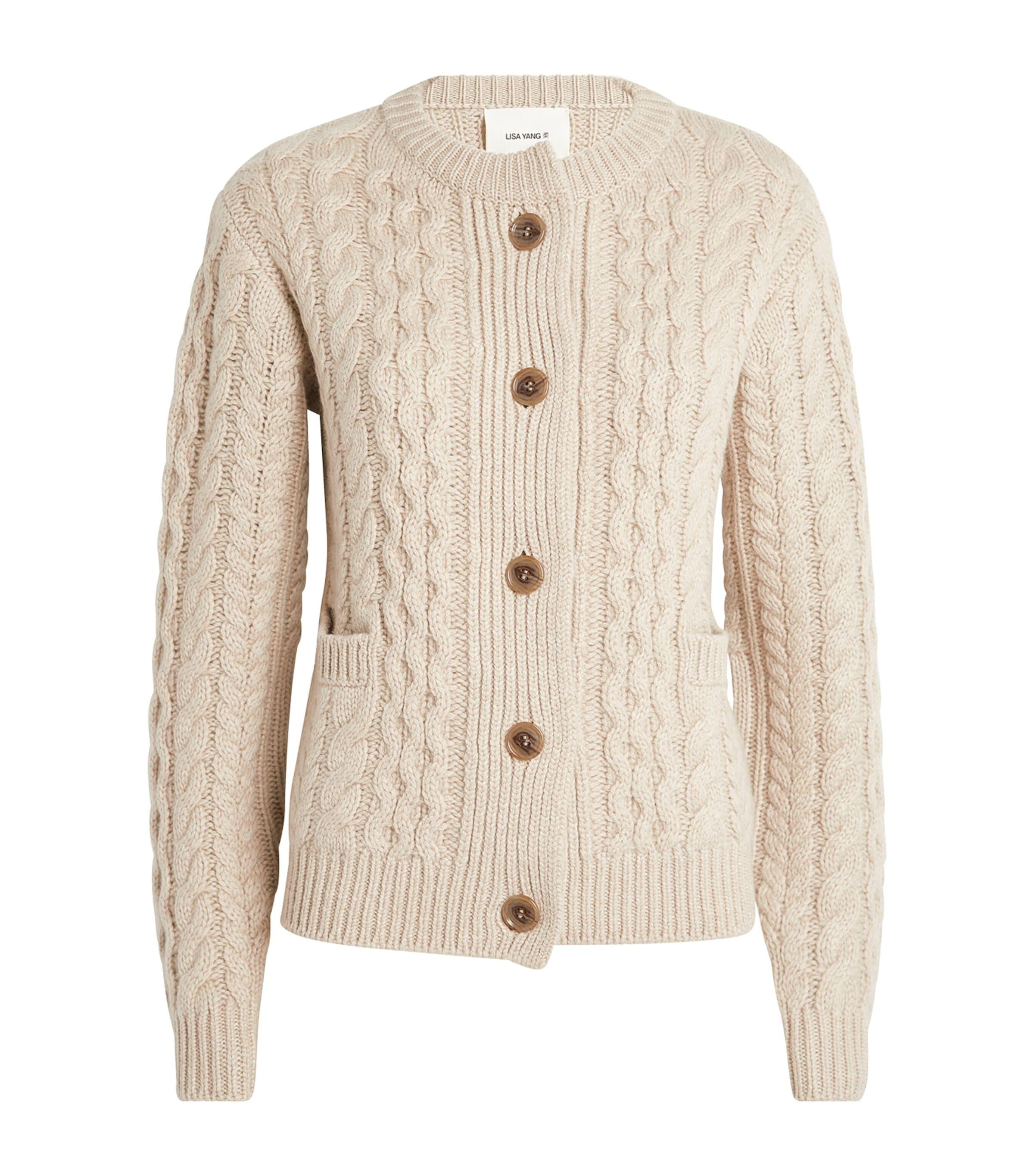 Lisa Yang Cashmere Cable-Knit Harriett Cardigan in Natural | Lyst