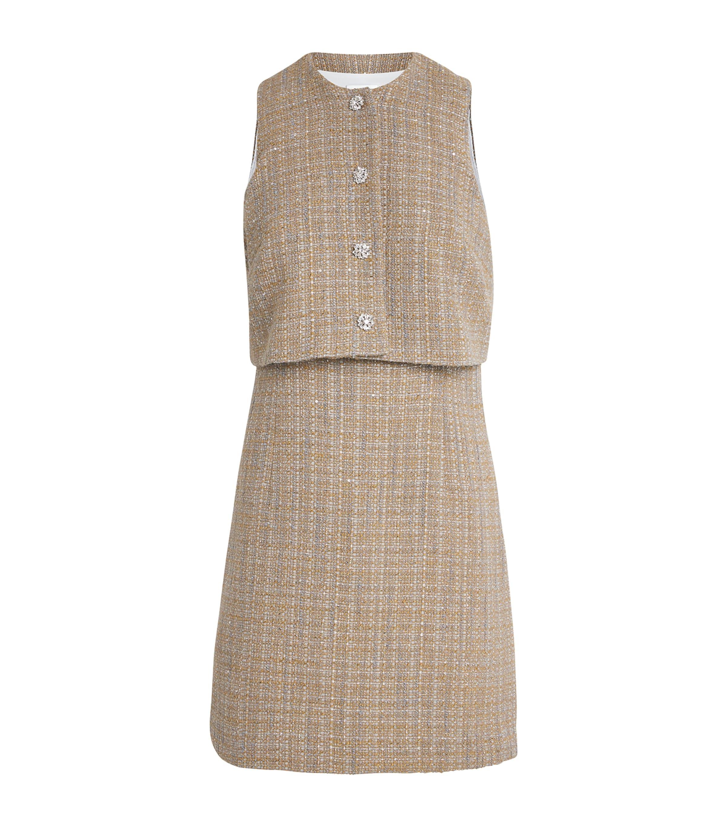 Sandro Tweed Layered Mini Dress in Natural | Lyst