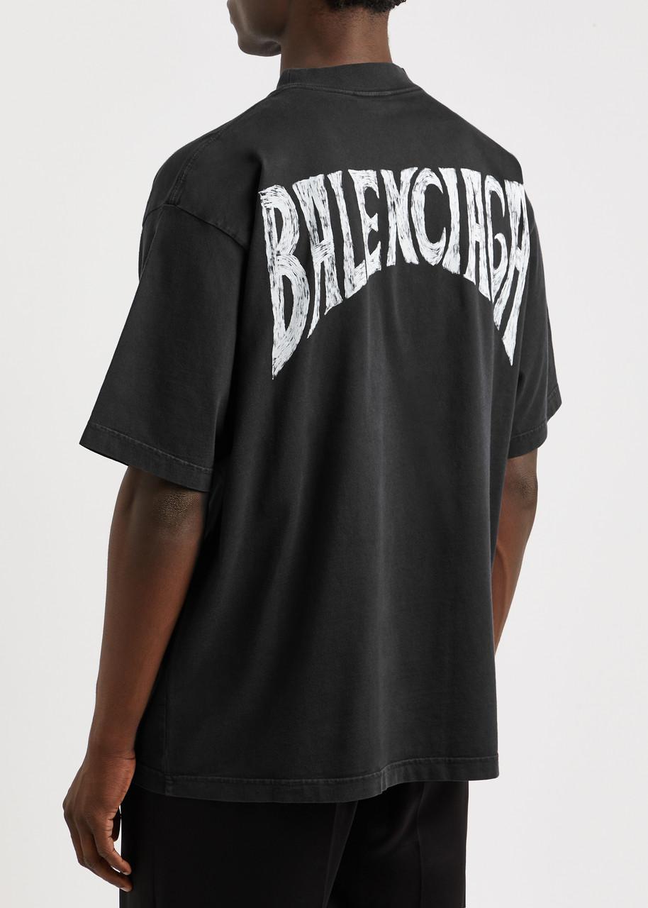 Balenciaga Paris Tropical Printed Cotton T-Shirt in Black Balenciaga Paris Tropical Printed Cotton T-Shirt in Black