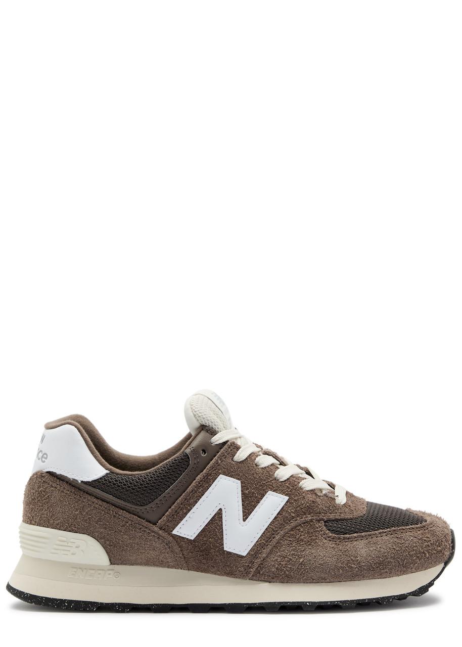 New Balance 574 Panelled Brushed-Suede Sneakers in Brown | Lyst