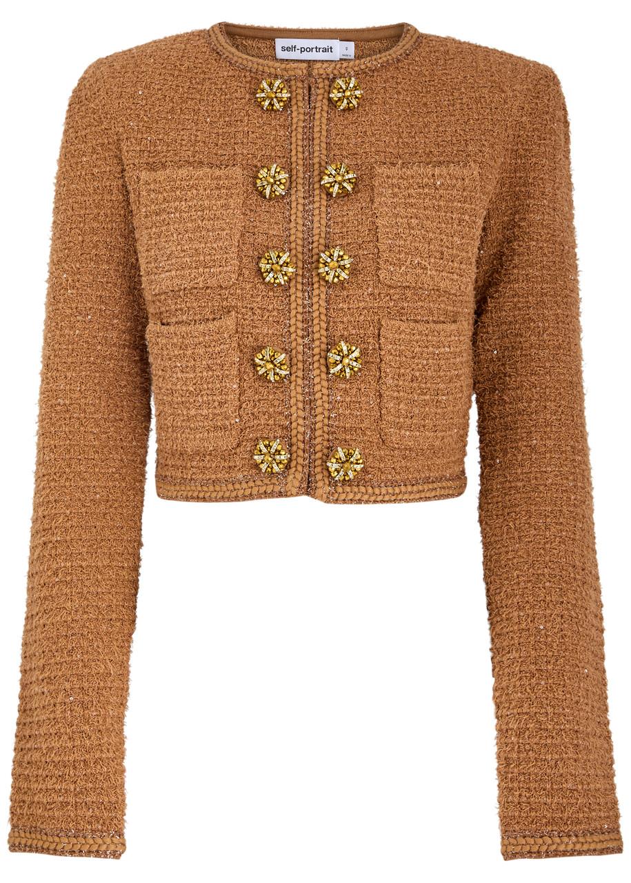 Self-Portrait Embellished Bouclé Tweed Jacket in Brown | Lyst