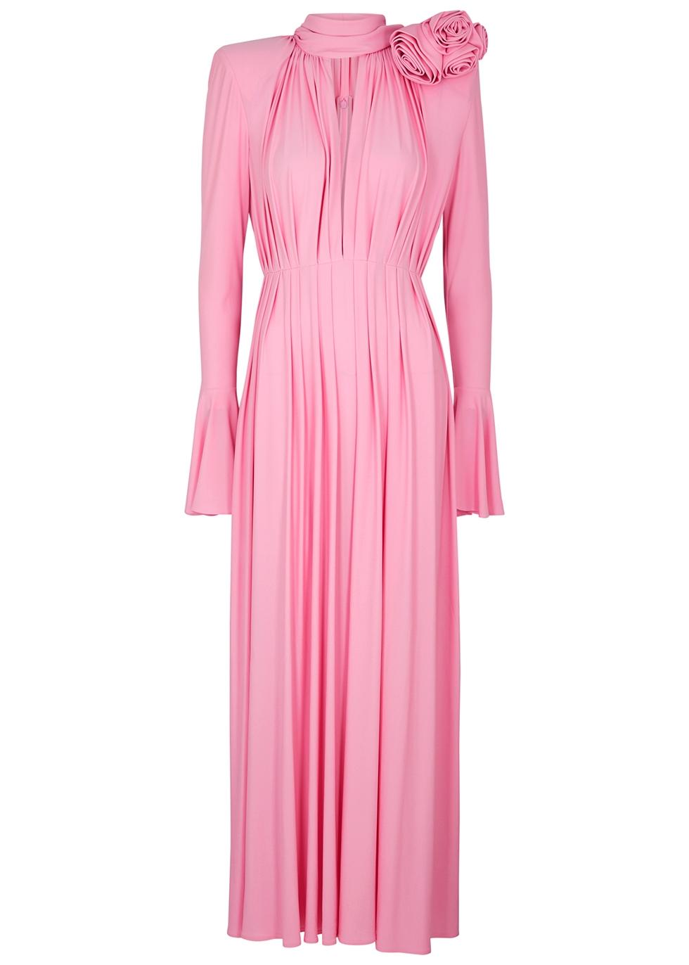 Magda Butrym Pleated Floral-appliquéd Maxi Dress in Pink | Lyst