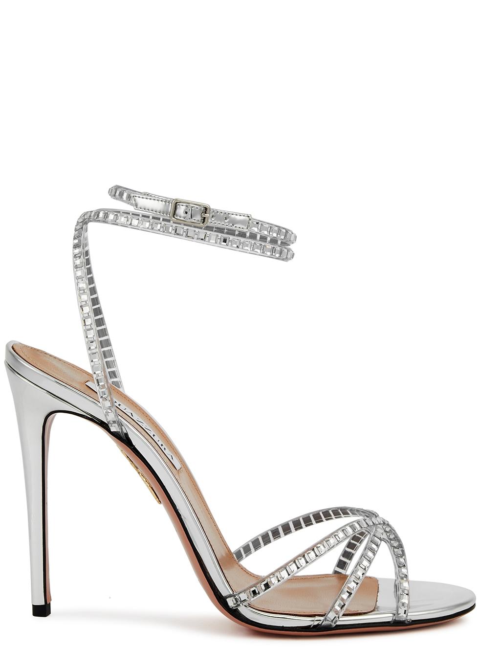 Aquazzura Dance Plexi 105 Embellished Leather Sandals In Metallic Lyst