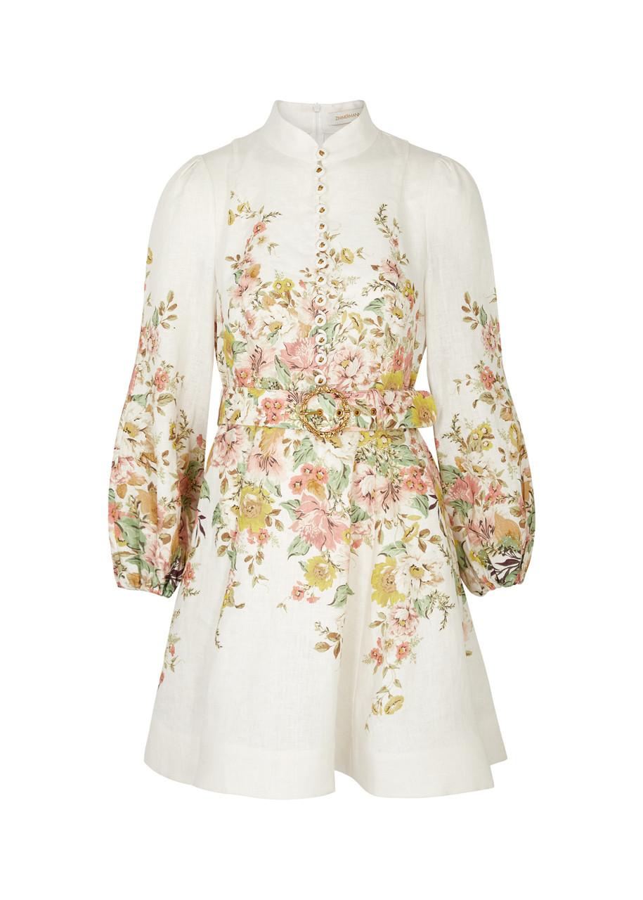 Zimmermann Matchmaker Floral-print Linen Mini Dress in White | Lyst