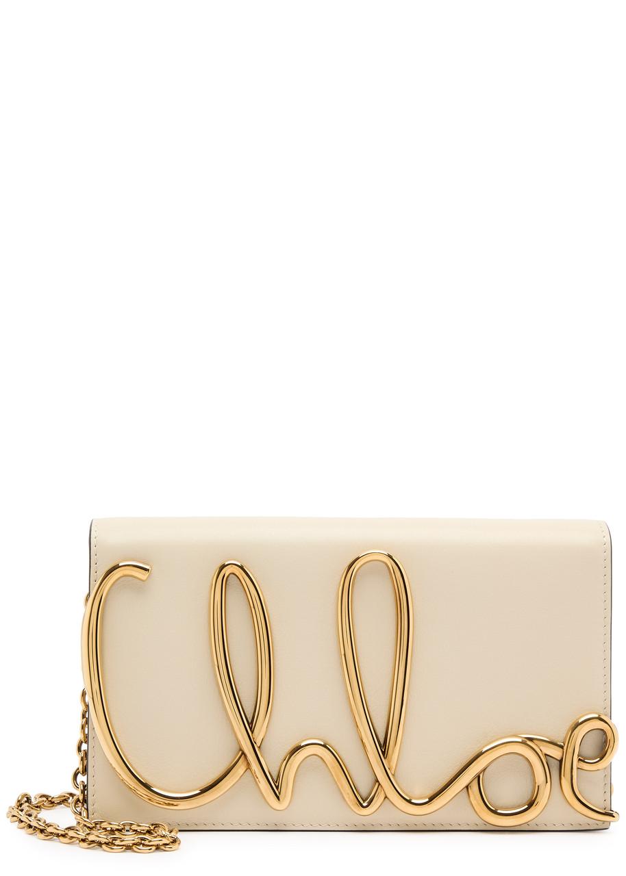 Chloé The Iconic Logo Leather Cross-Body Bag in Natural | Lyst