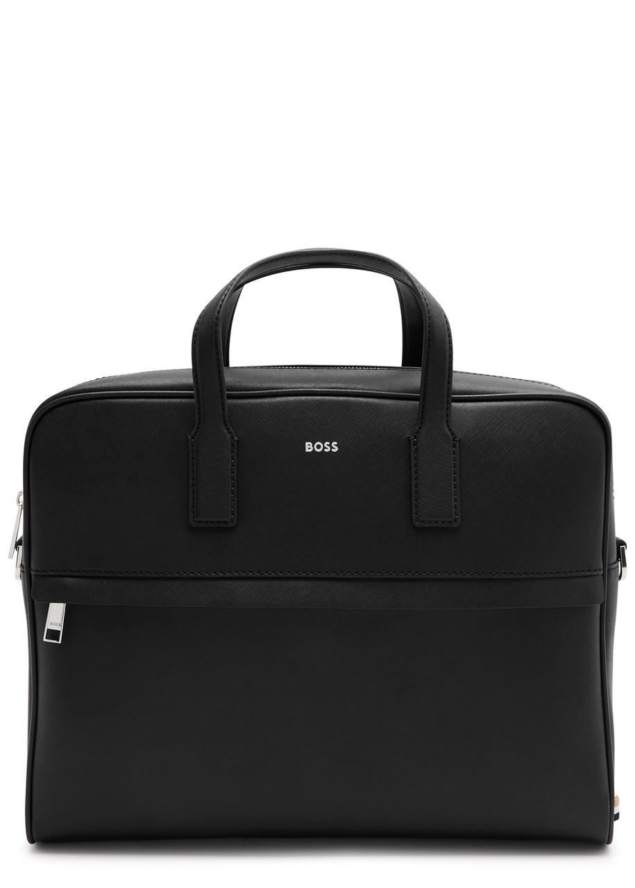 BOSS Zair Logo Leather Briefcase in Black for Men | Lyst