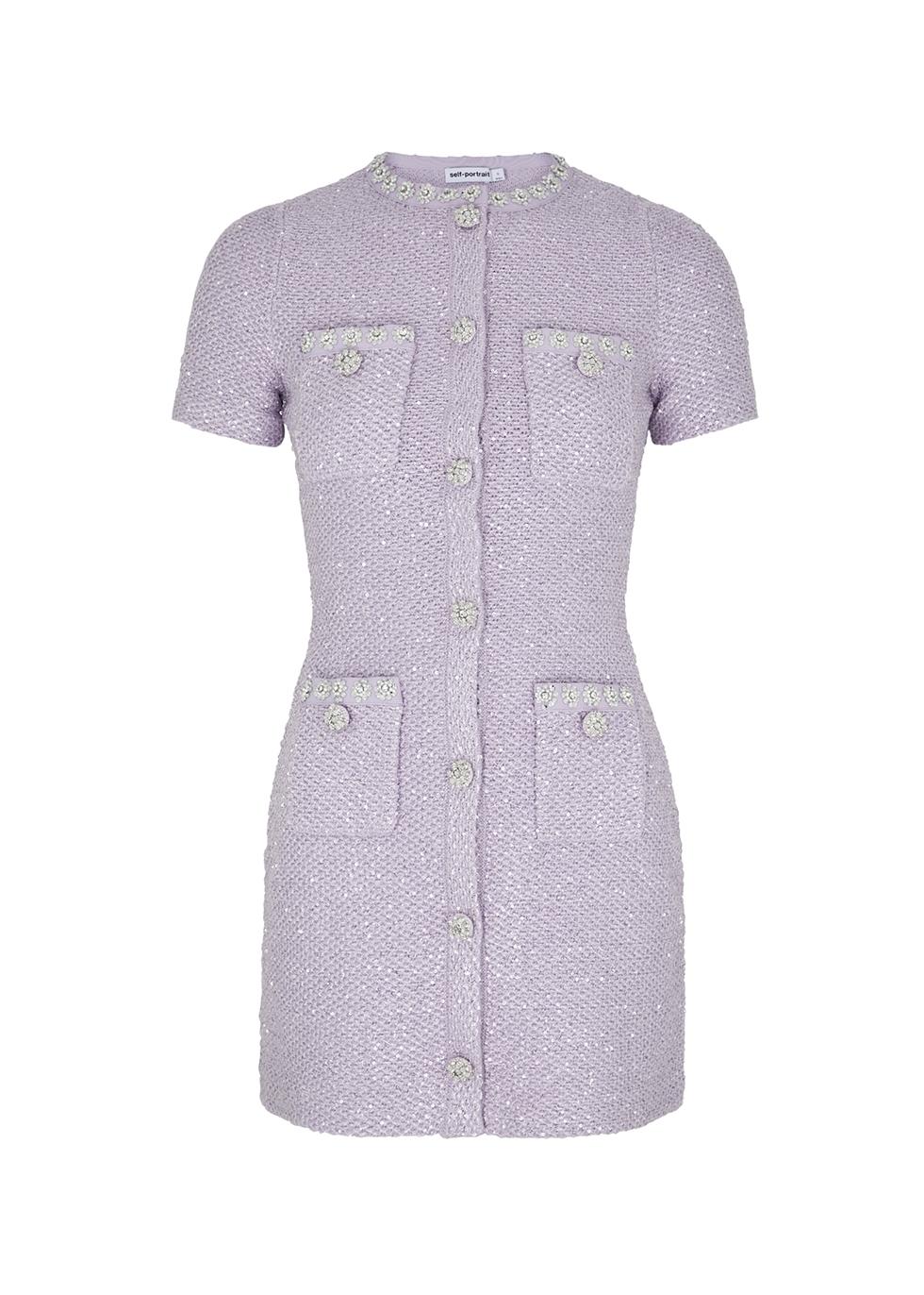 Self Portrait Sequin Embellished Knitted Mini Dress In Purple Lyst