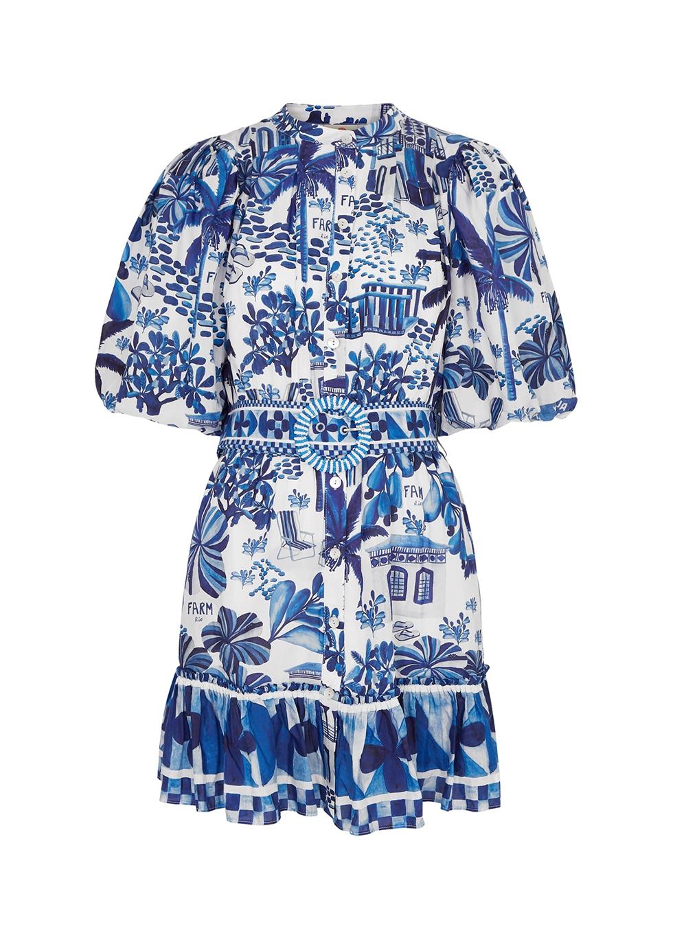 FARM Rio Sweet Rio Printed Cotton-blend Mini Dress in Blue | Lyst UK