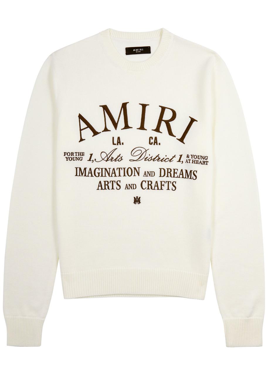 Amiri Arts District Logo-embroidered Wool Jumper in White for Men | Lyst