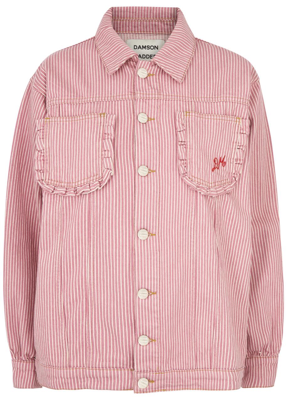 Damson Madder Frilly Striped Denim Jacket in Pink | Lyst