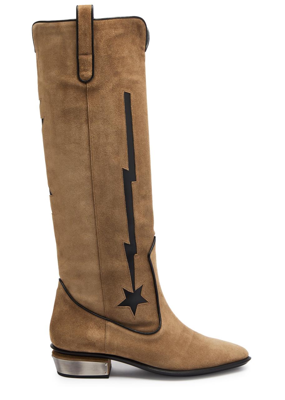 KATE CATE Western-Style Suede Knee-High Boots in Brown | Lyst