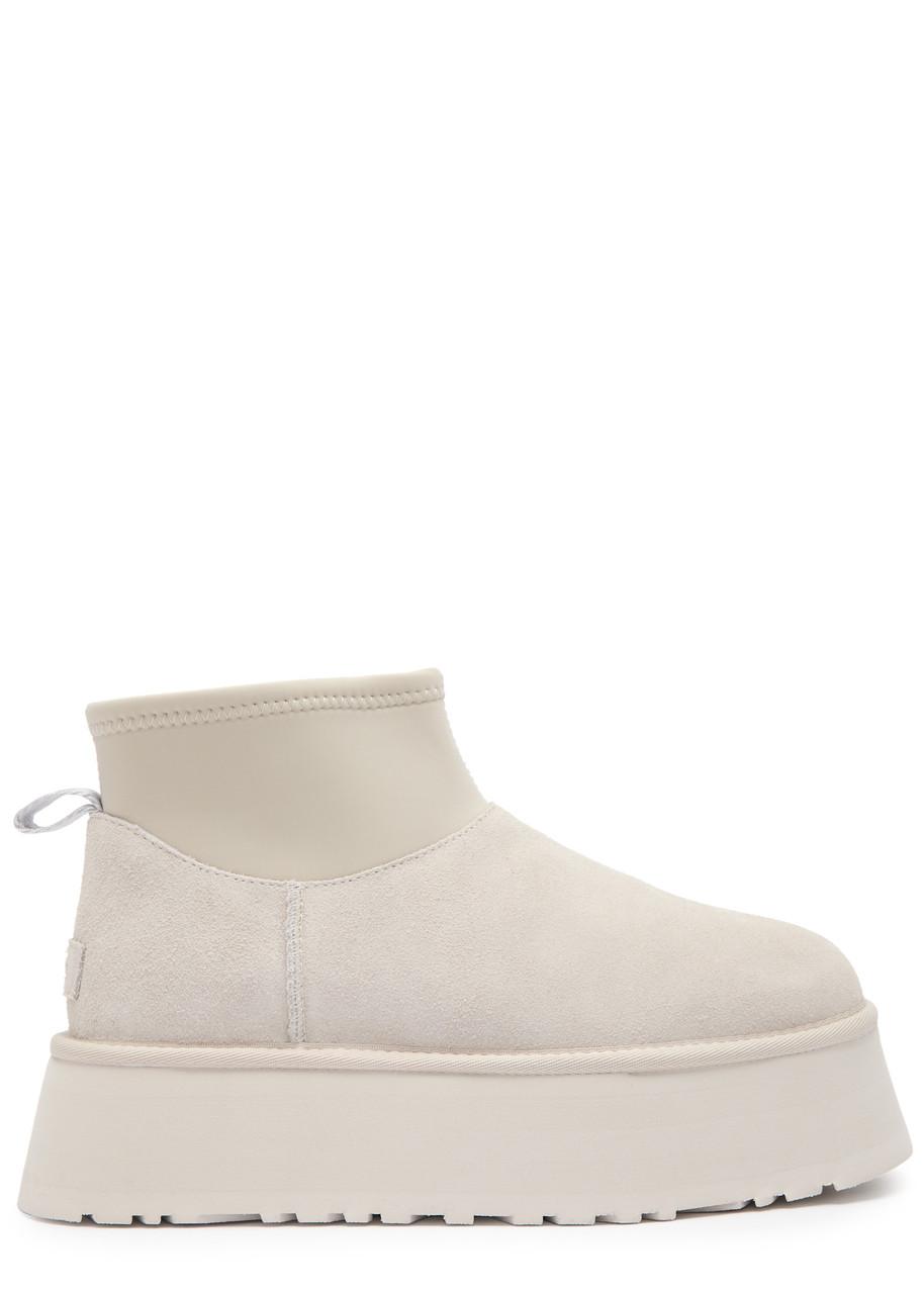 UGG Classic Mini Dipper Puffer Suede Ankle Boots in White | Lyst