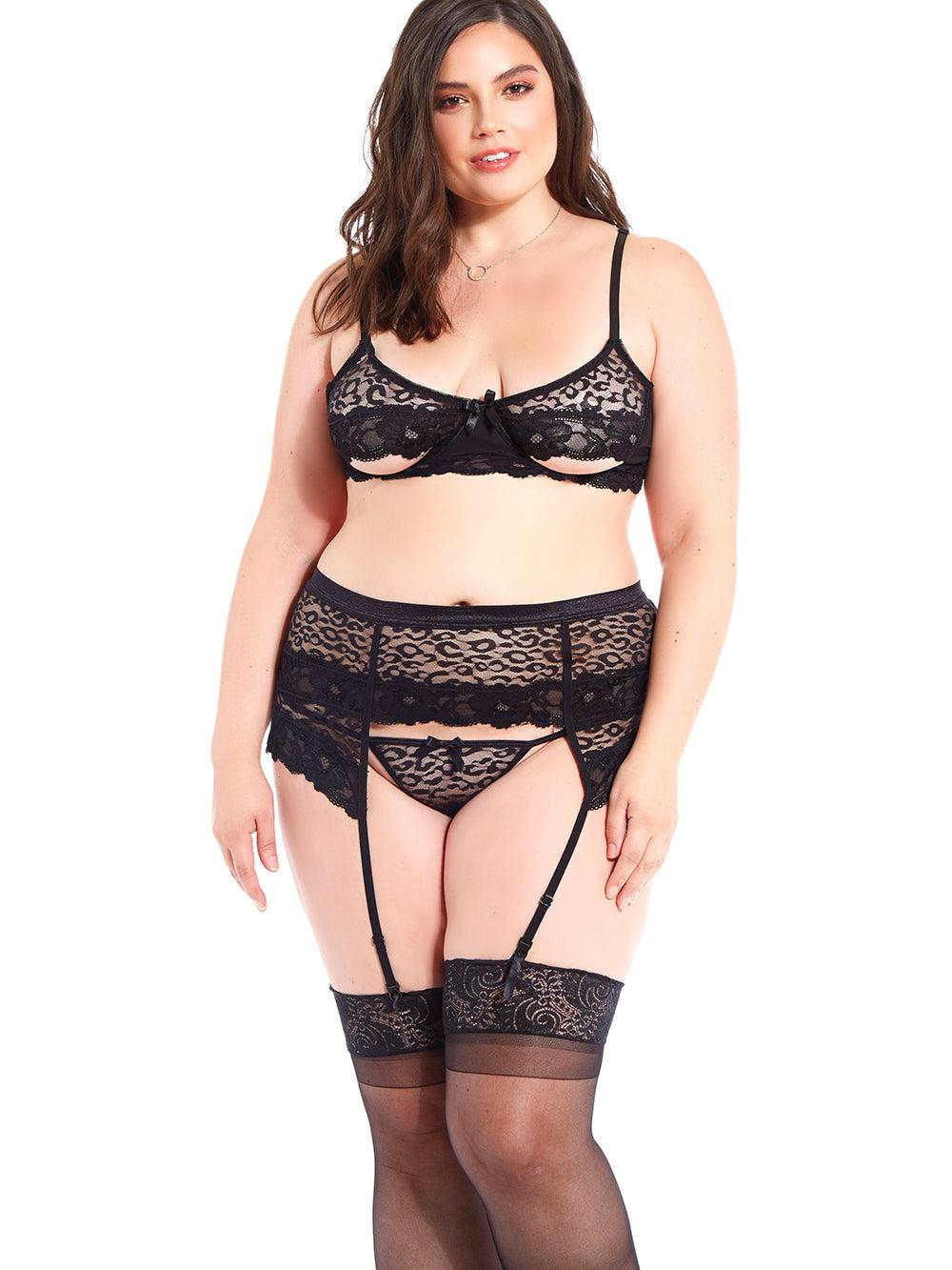 Icollection Jacintha Plus Size Open Cup Bra Set In Black Lyst