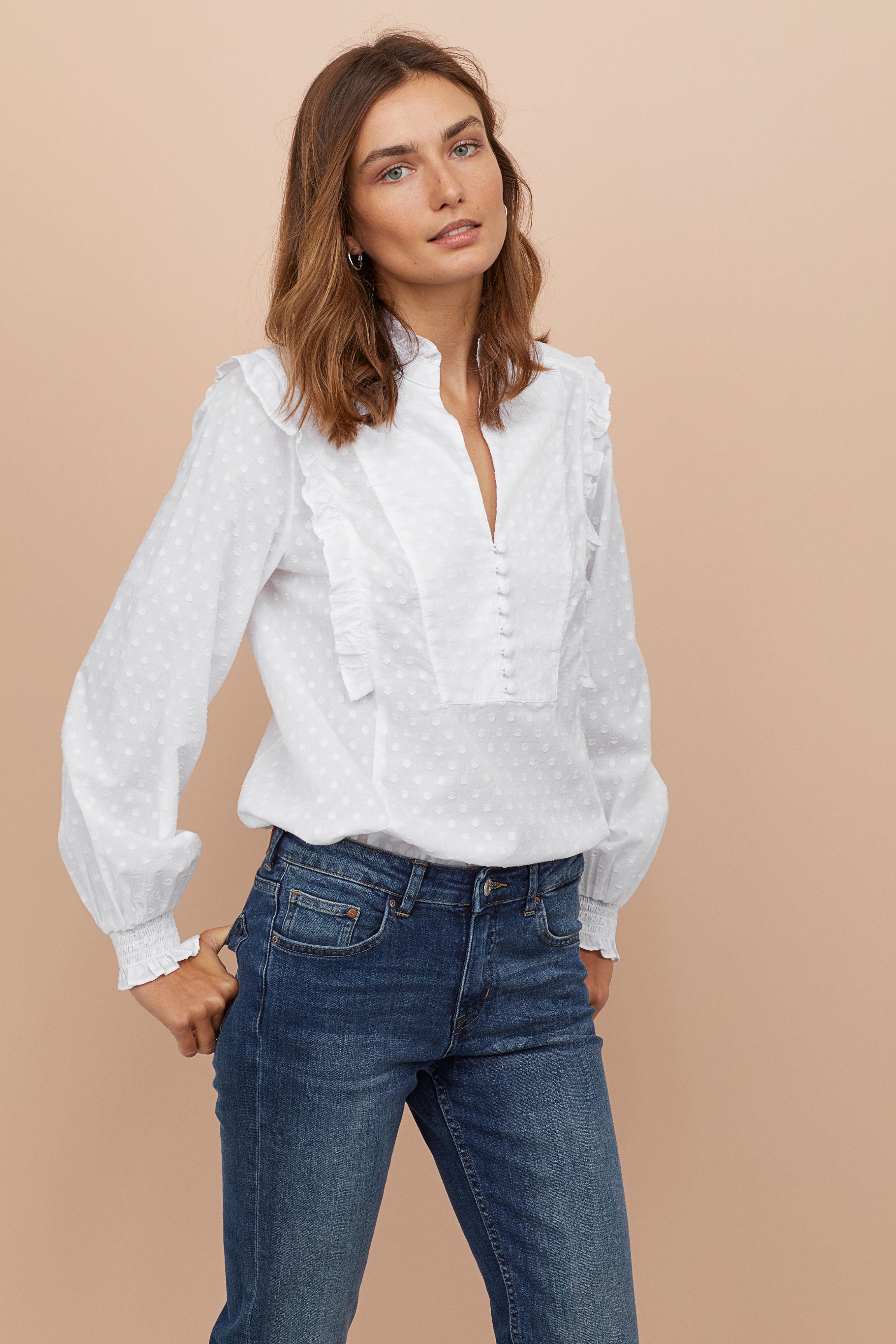 H M Stand up Collar Cotton Blouse In White Lyst H M Stand up Collar Cotton Blouse In White Lyst