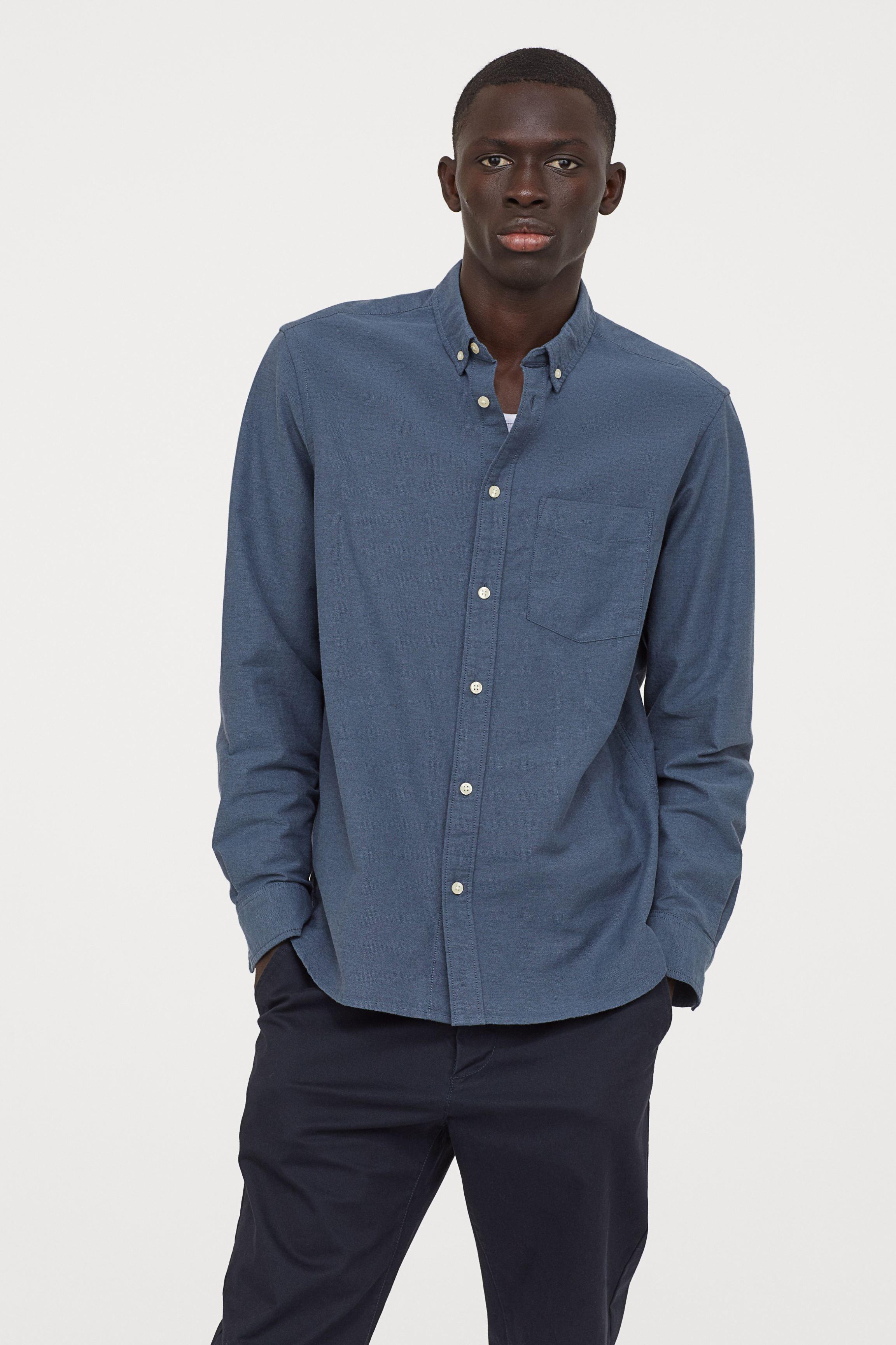 H&M Cotton Oxford Shirt Regular Fit in Blue for Men - Lyst