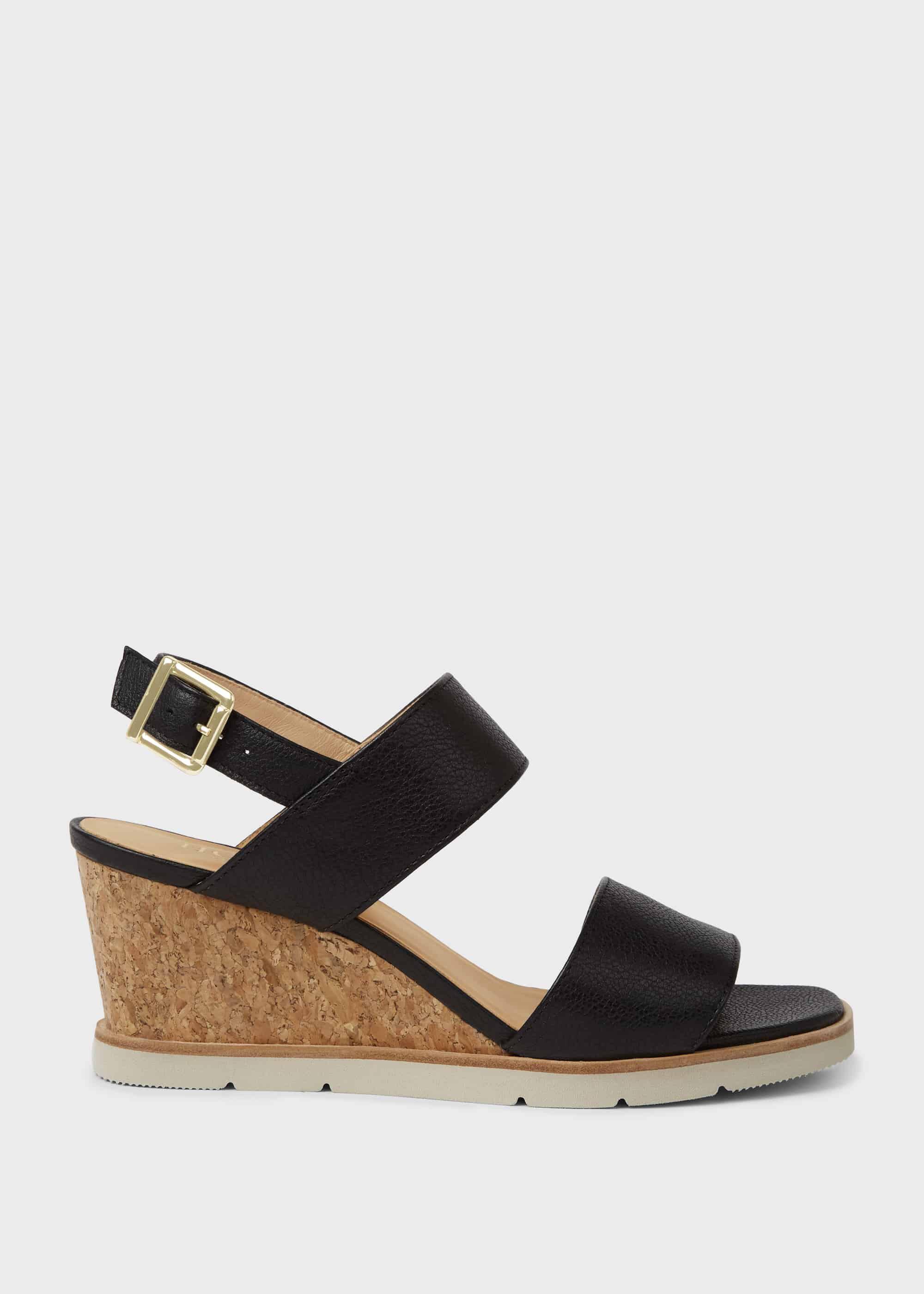 Hobbs Verona Leather Wedge Sandals in Black | Lyst Australia